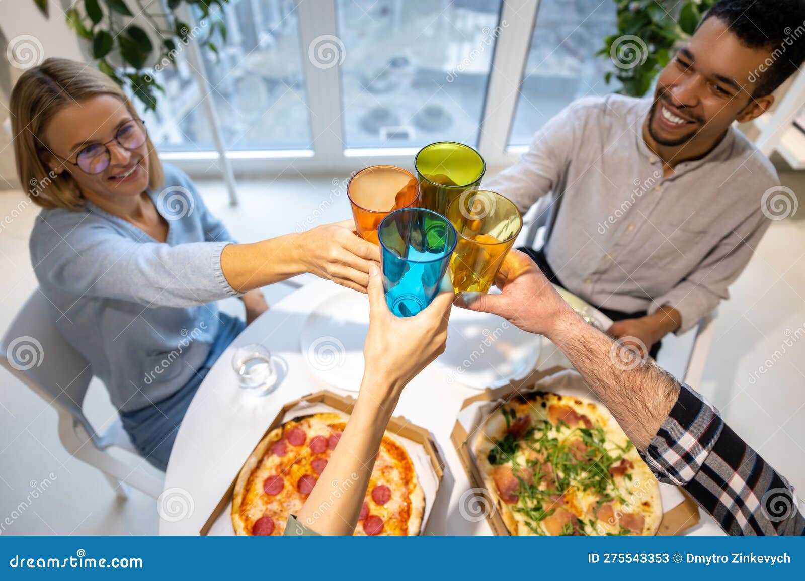 Group of People Having Lunch Together and Eating Pizza Stock Image ...