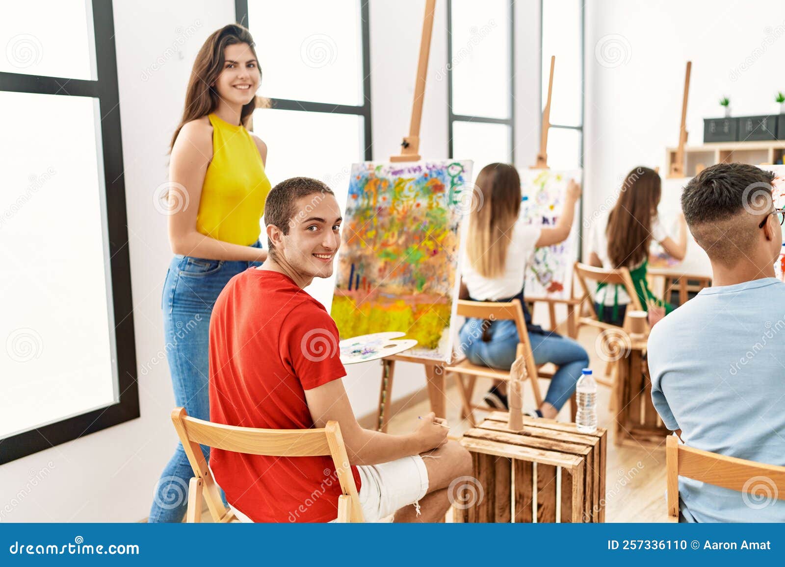 Group of People Having Paint Lesson at Art Studio Stock Photo - Image ...