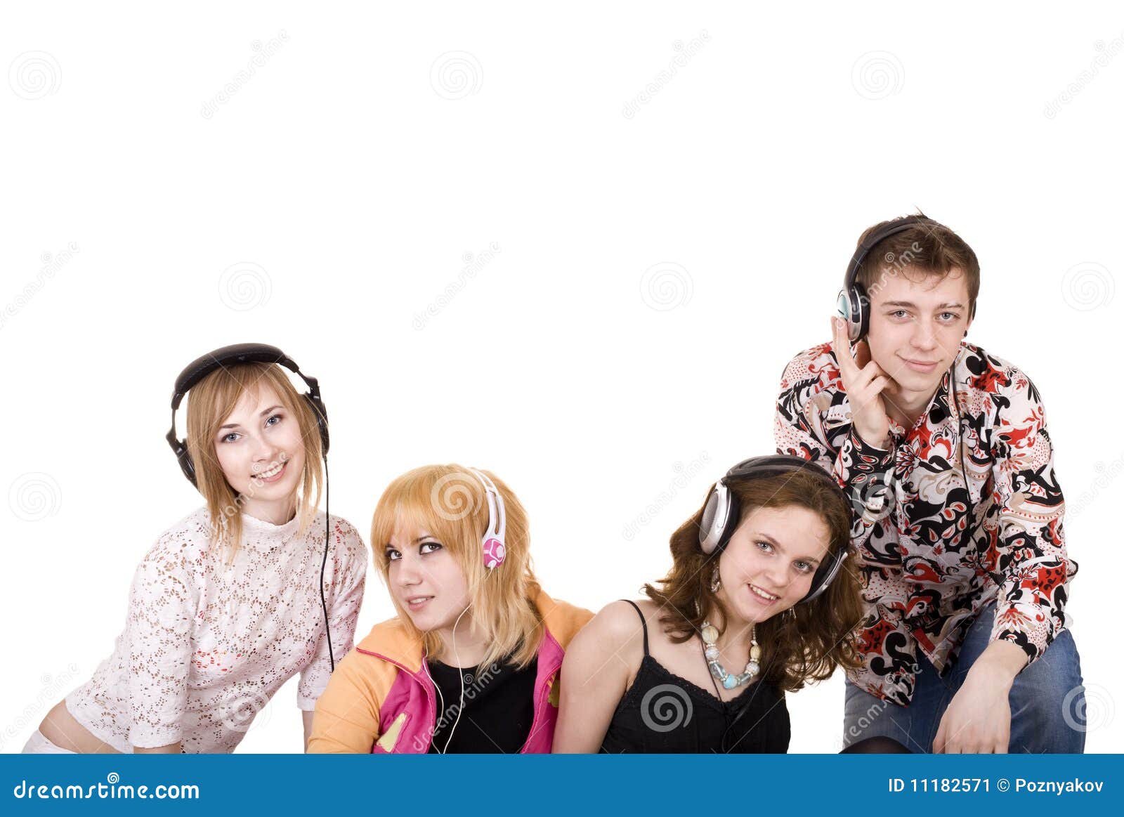 Group of People in Headphone Listen Music. Stock Image - Image of adult ...