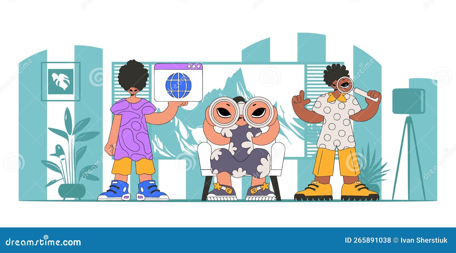 A Group of People Help Find Information on the Internet. Modern ...