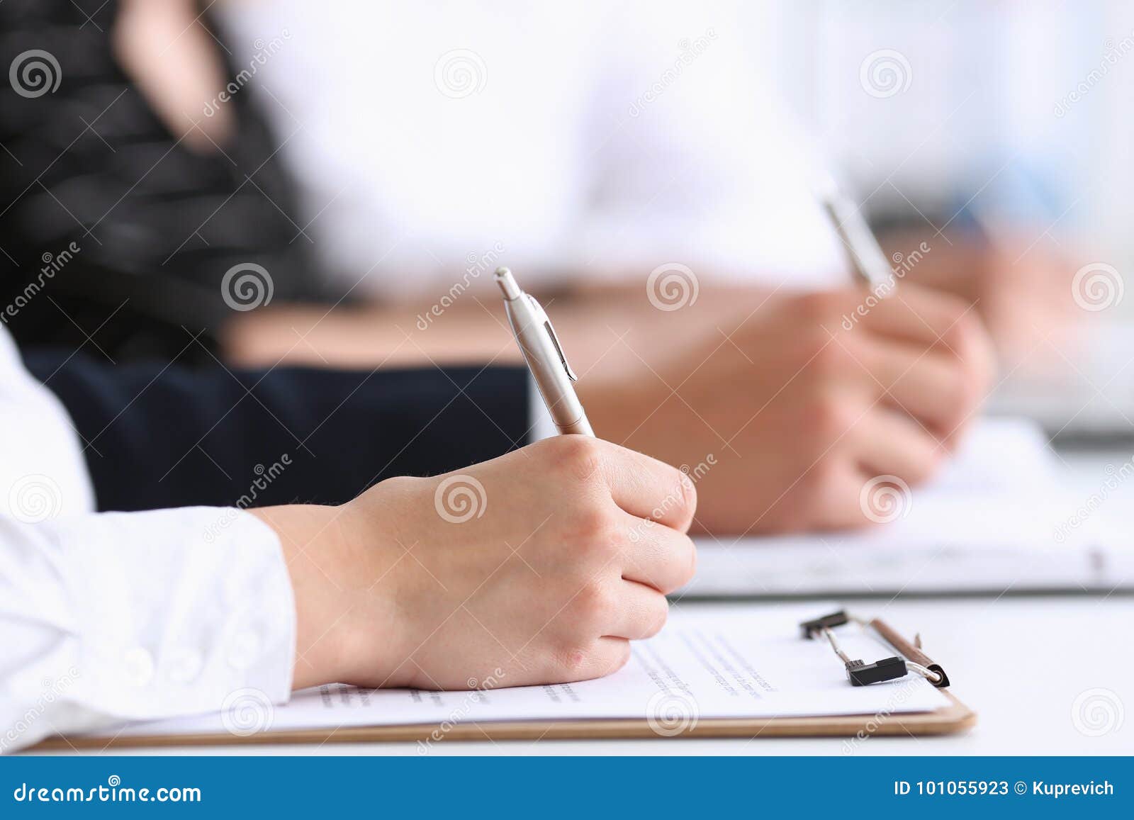 Group of People Hold Silver Pen Ready To Make Note Stock Image - Image ...