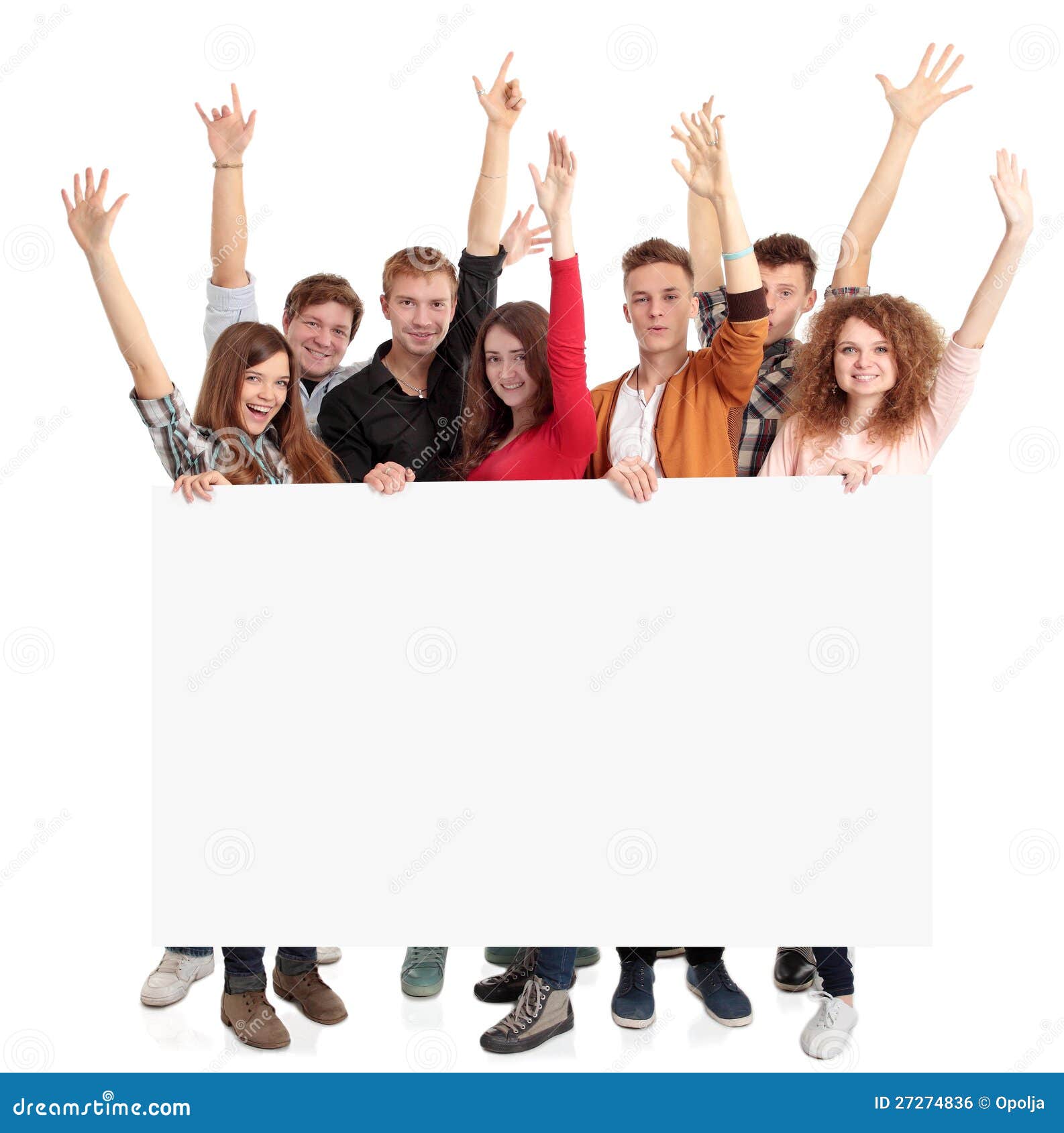 Group of People Holding Blank Banner Stock Photo - Image of blonde ...