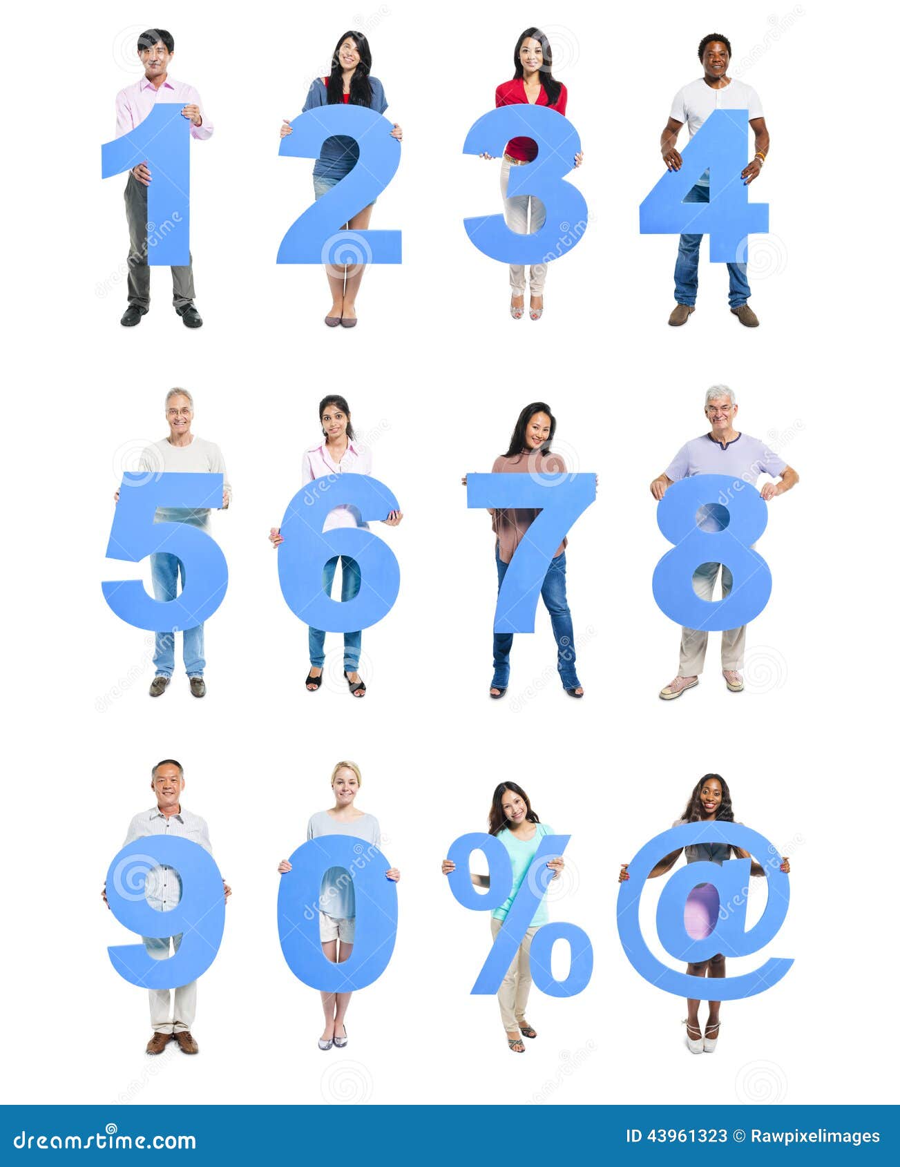 Group of People Holding Blue Numeral in a Row Stock Image - Image of ...