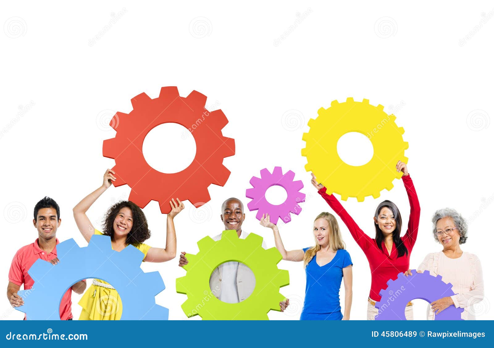 Group of People Holding Gear Icon Stock Image - Image of caucasian ...