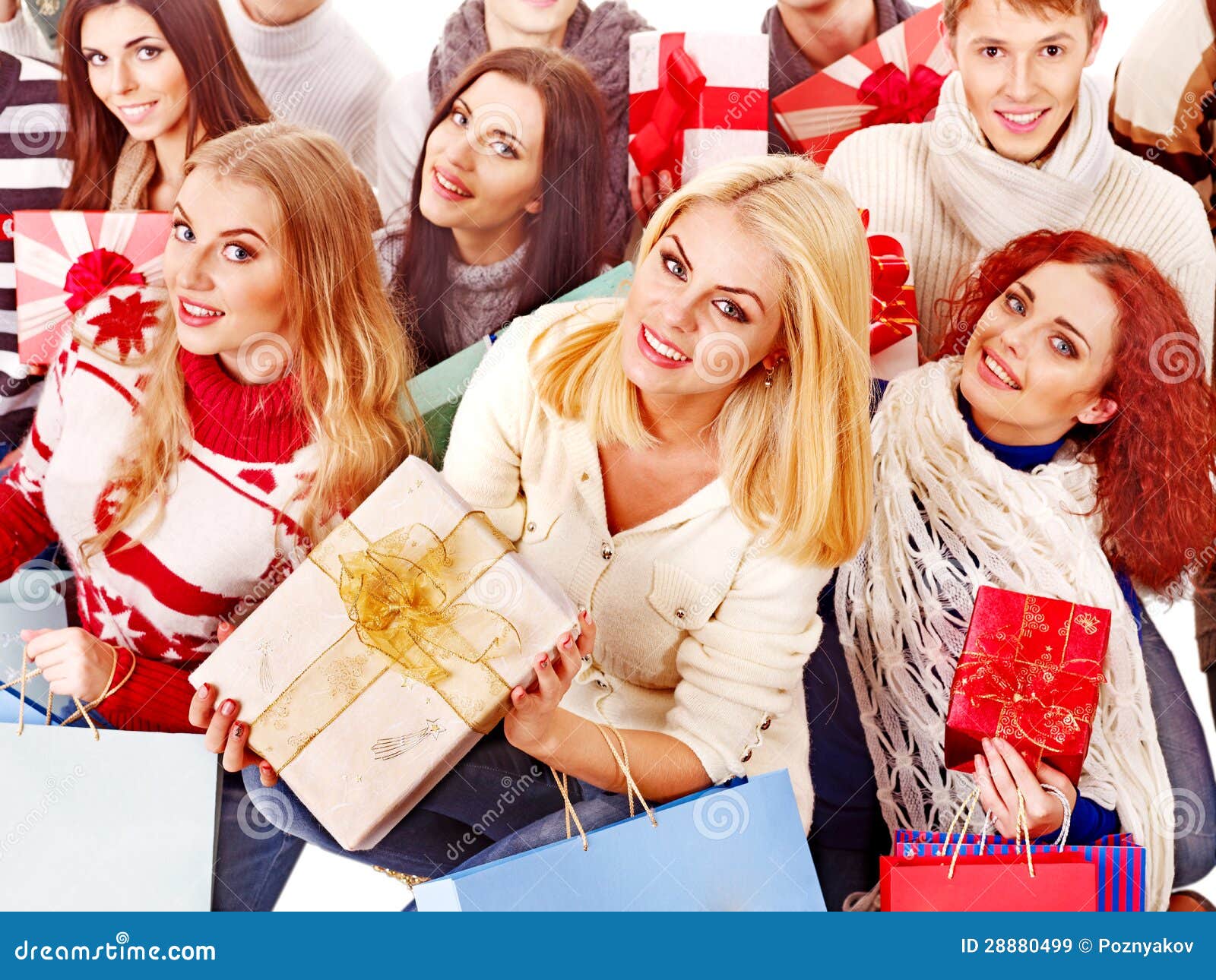 Group People Holding Gift Box. Stock Image - Image of season, merry ...