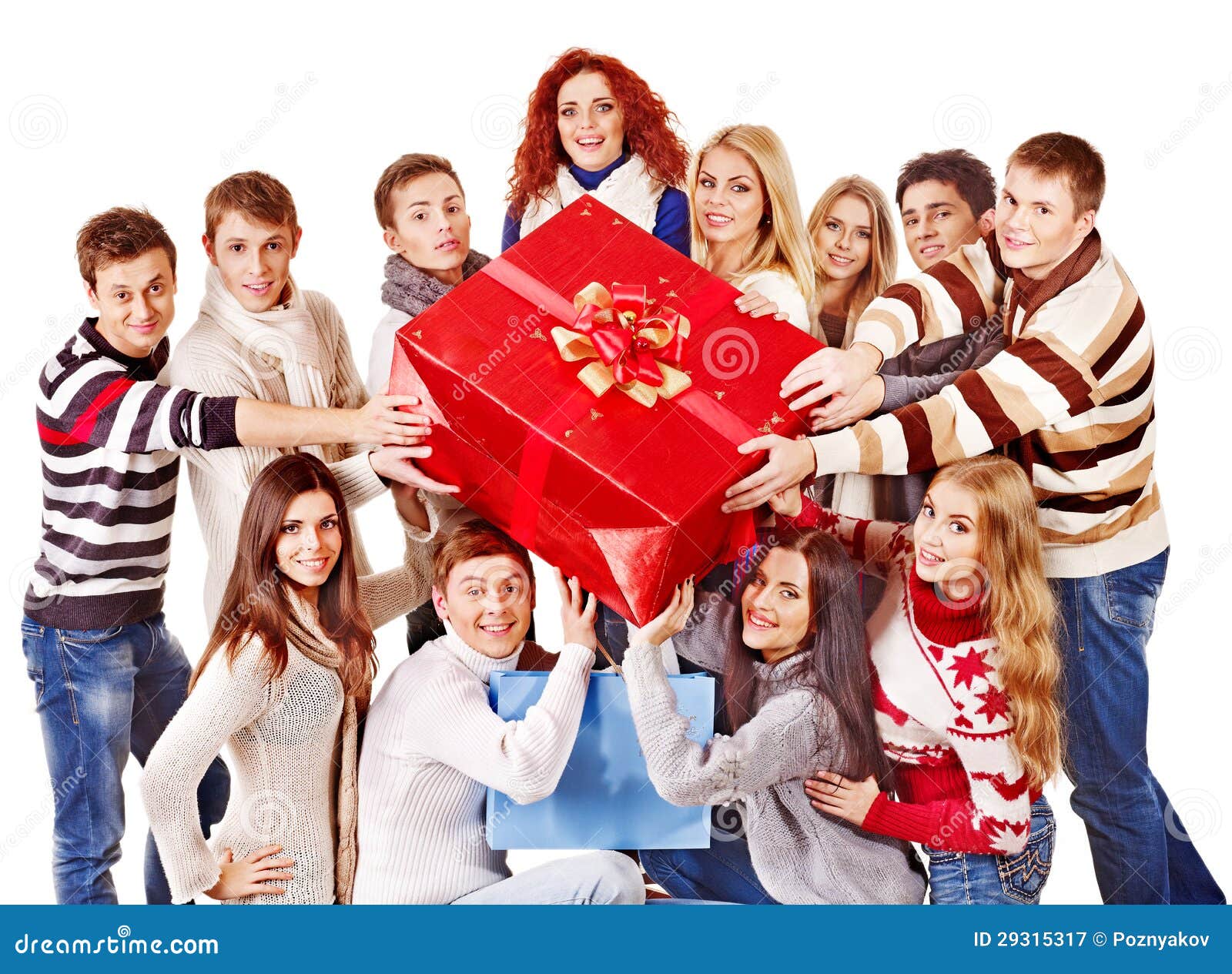 Group People Holding Gift Box. Stock Image - Image of people, present ...