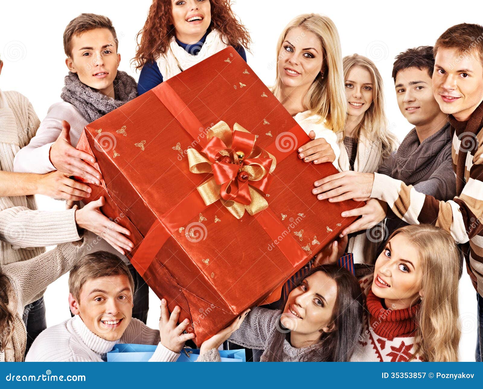 Group People Holding Gift Box. Stock Image - Image of season ...