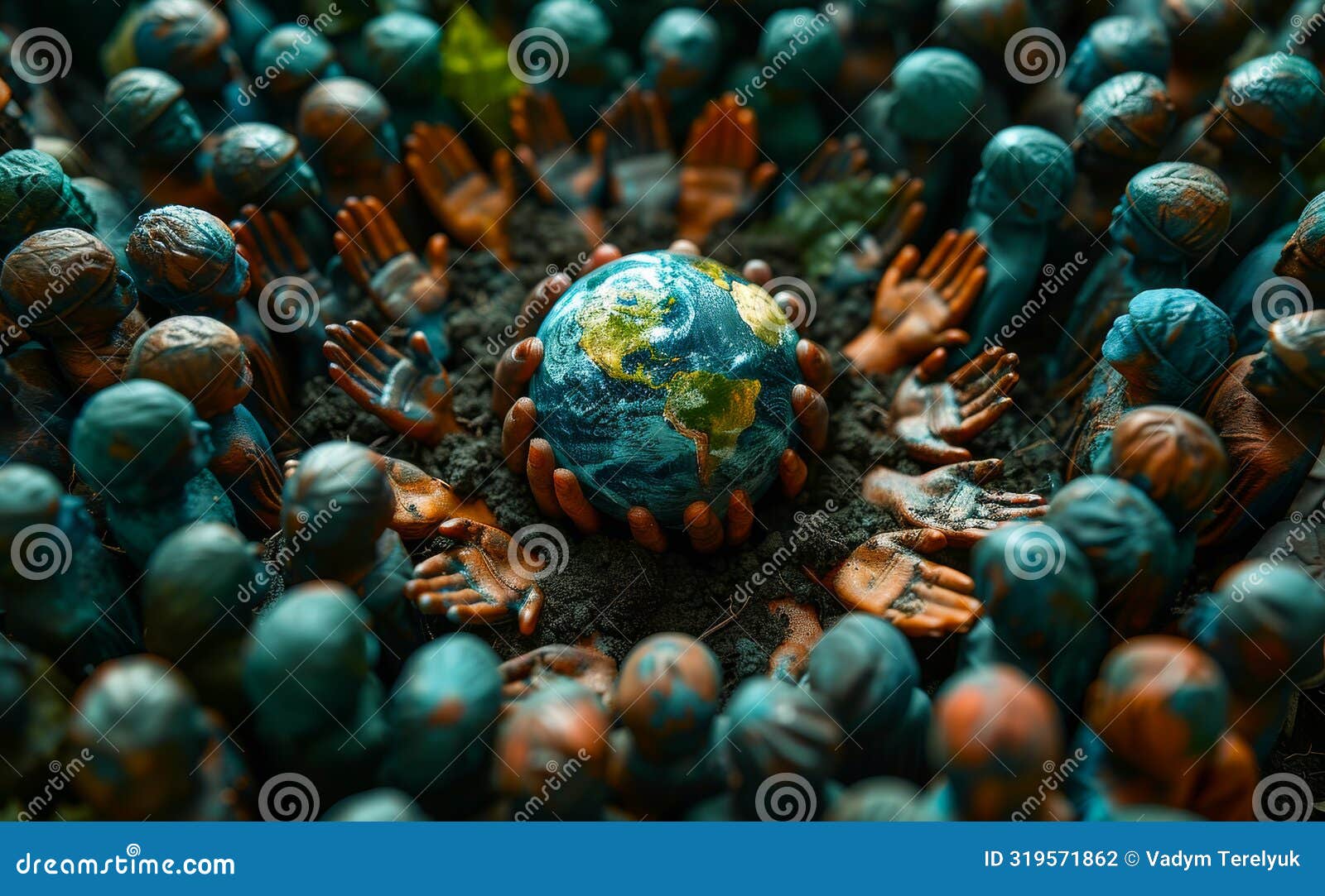 A Group of People are Holding Hands Around a Globe Stock Photo - Image ...