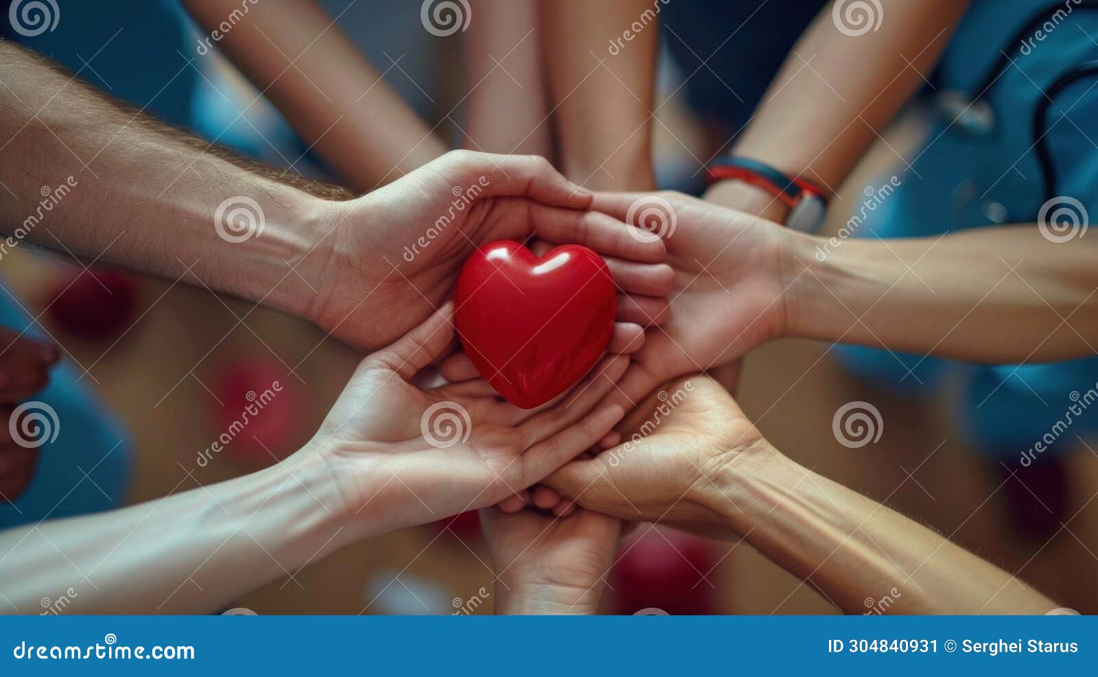 A Group of People Holding Hands Around a Red Heart, AI Stock Image ...