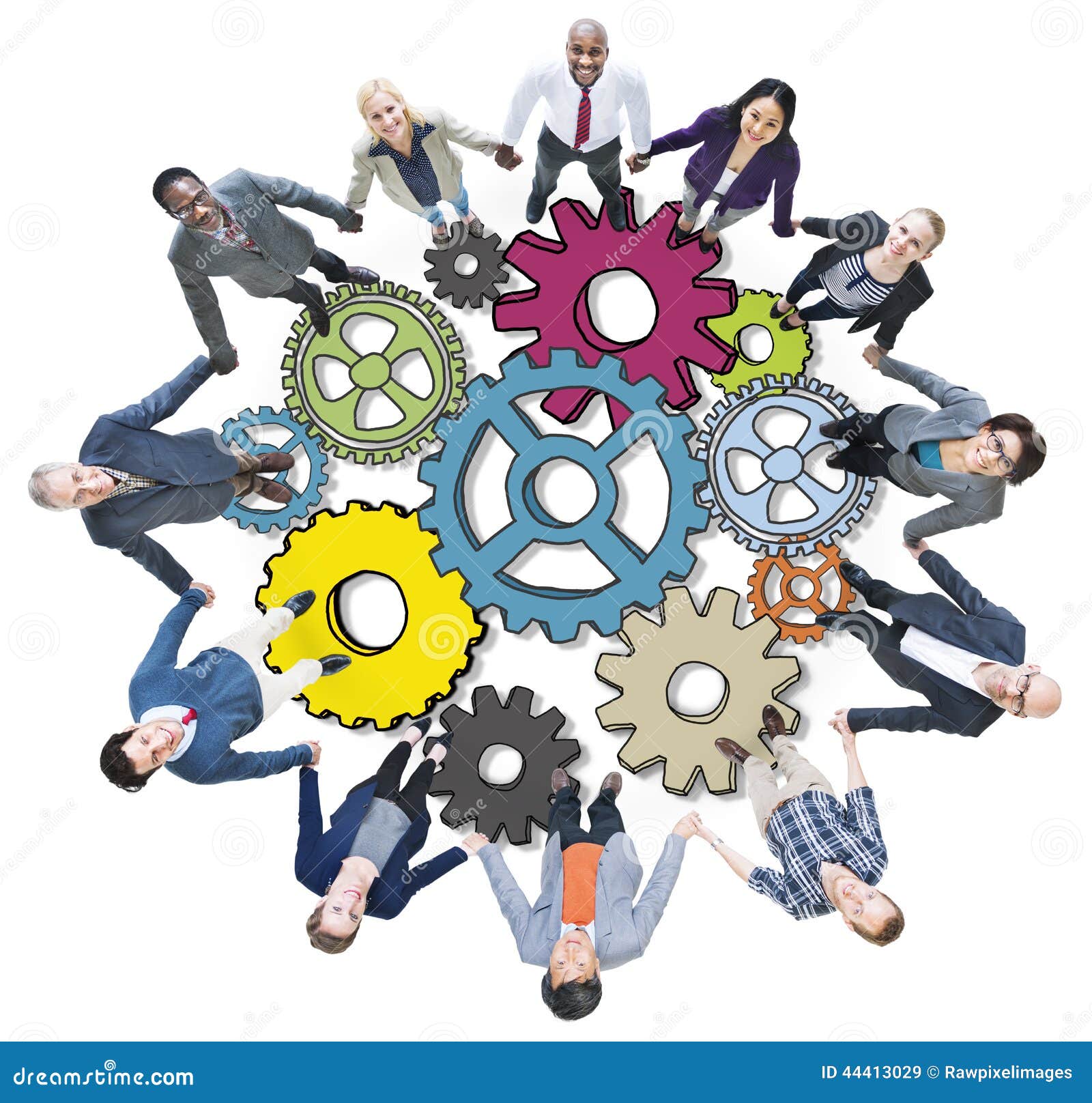 Group of People Holding Hands with Gear Symbols Stock Image - Image of ...