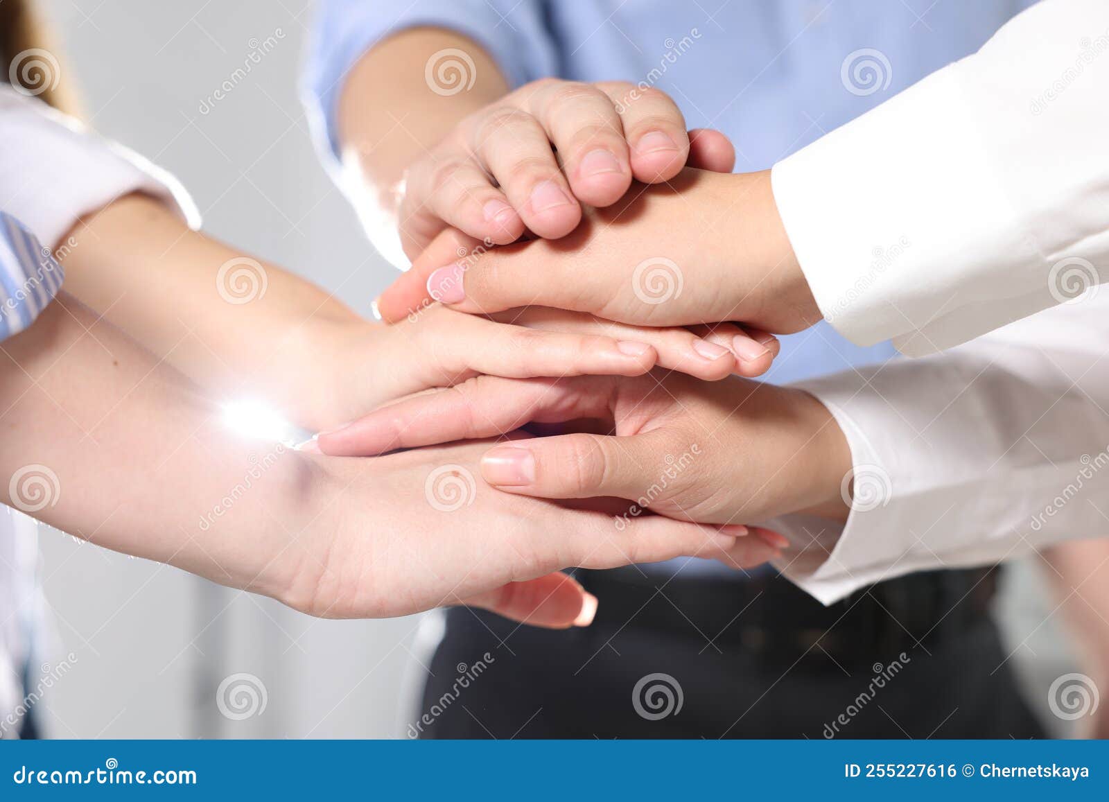 Group of People Holding Hands Together Indoors, Closeup. Unity Concept ...