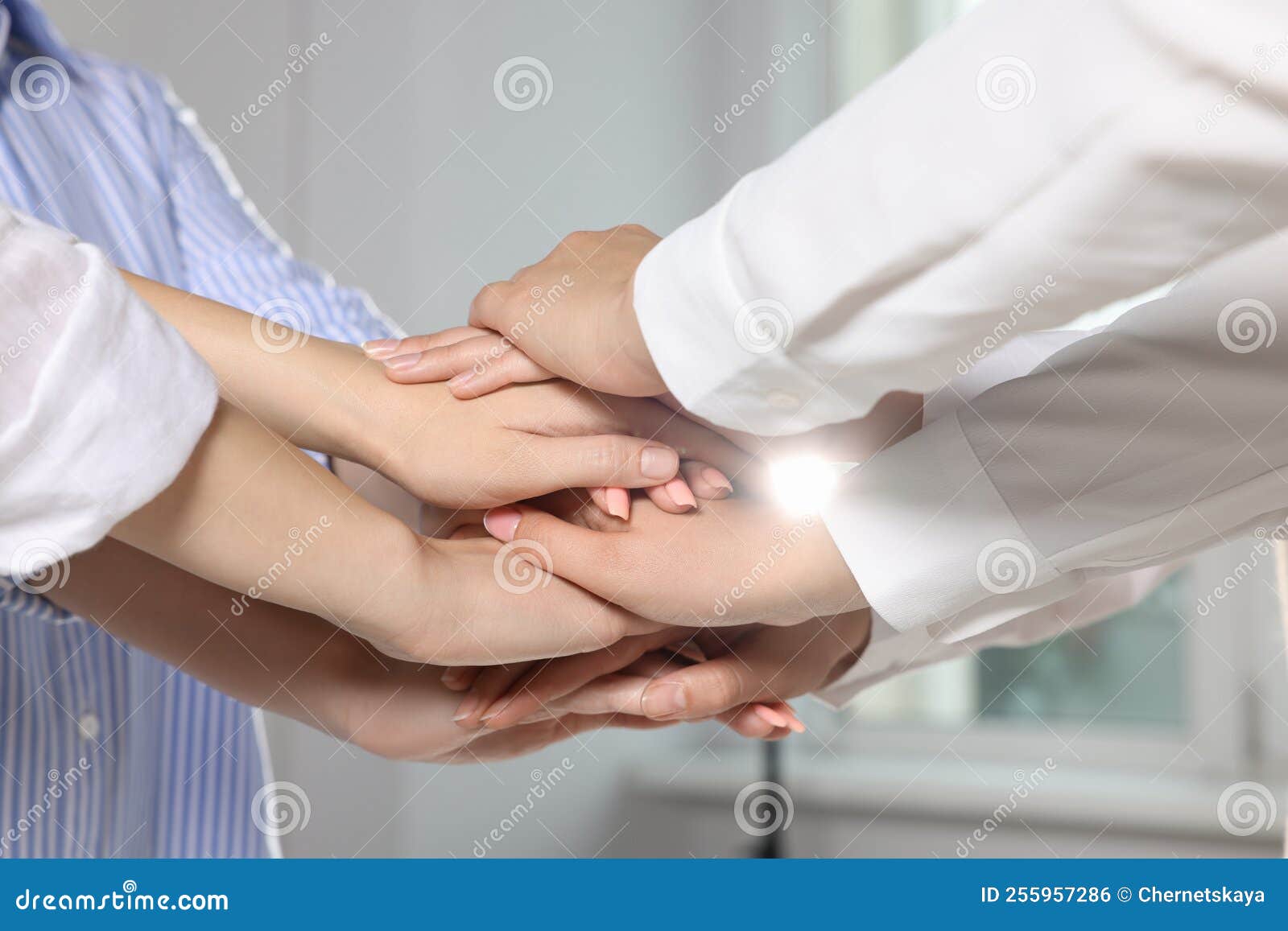 Group of People Holding Hands Together Indoors, Closeup. Unity Concept ...
