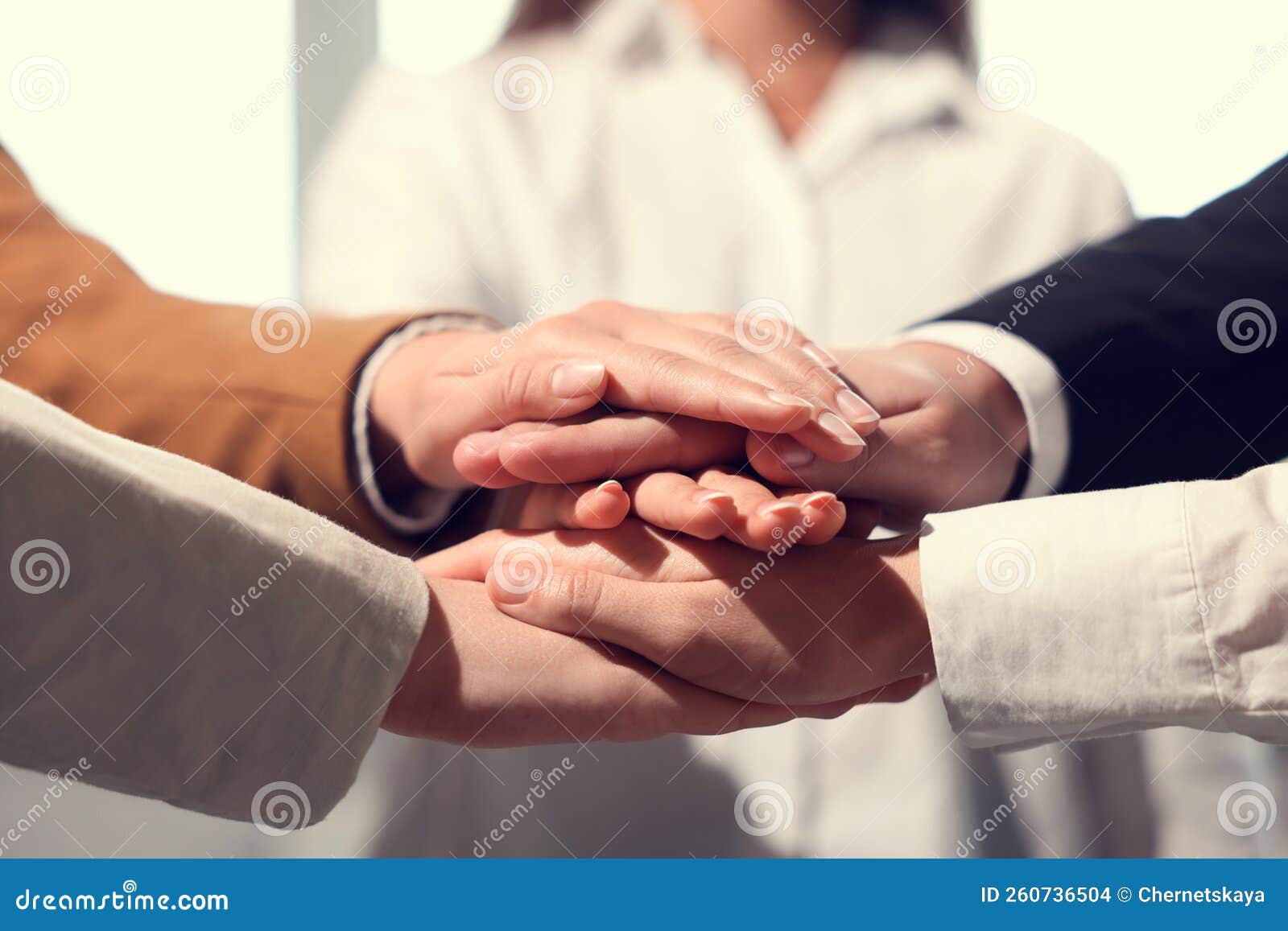 Group of People Holding Hands Together Indoors, Closeup. Unity Concept ...