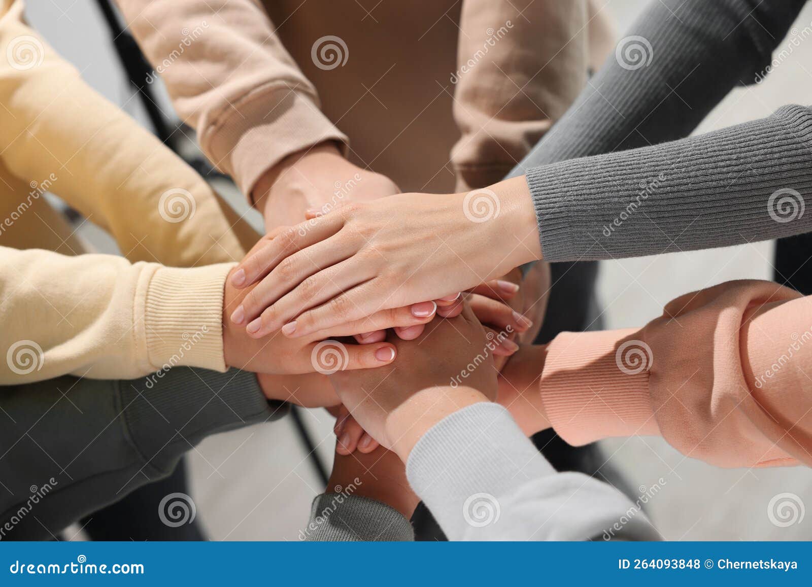 Group of People Holding Hands Together Indoors, Closeup. Unity Concept ...