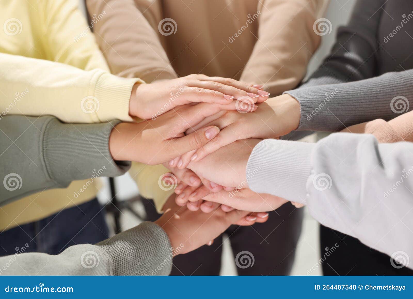Group of People Holding Hands Together Indoors, Closeup. Unity Concept ...