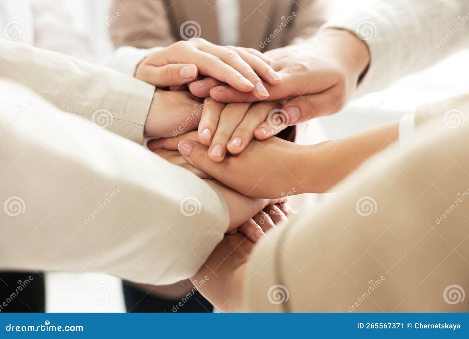 Group of People Holding Hands Together Indoors, Closeup. Unity Concept ...