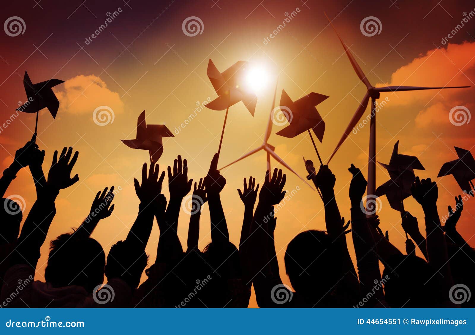 Group of People Holding Pinwheel in Back Lit Stock Image - Image of ...