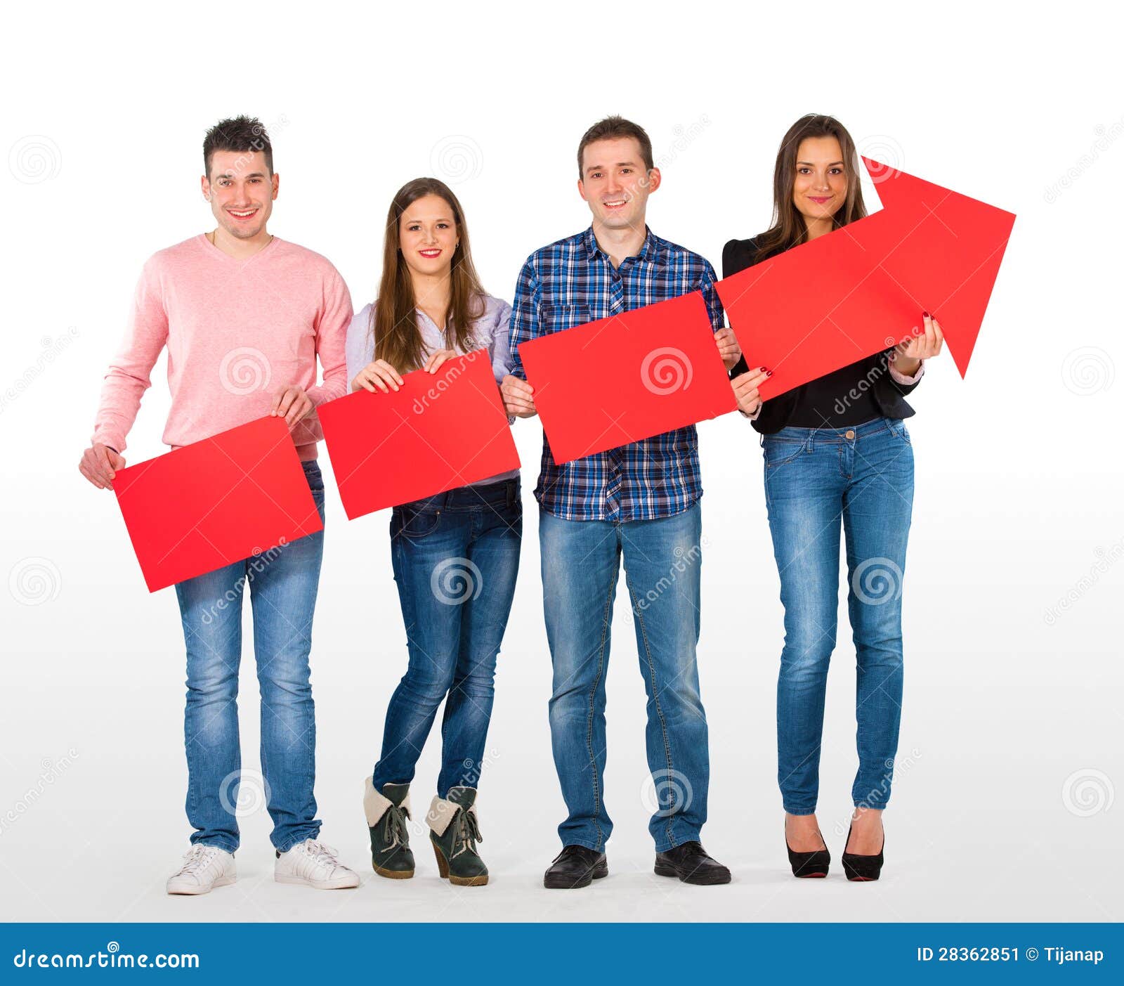 Group of People Holding a Red Arrow Stock Image - Image of conceptual ...