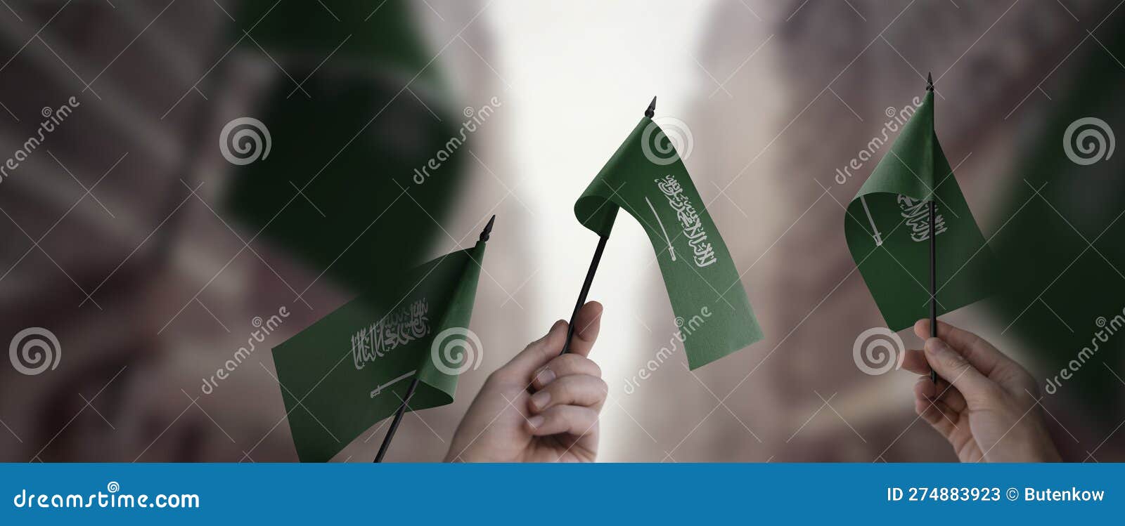 A Group of People Holding Small Flags of the Saudi Arabia in Their ...