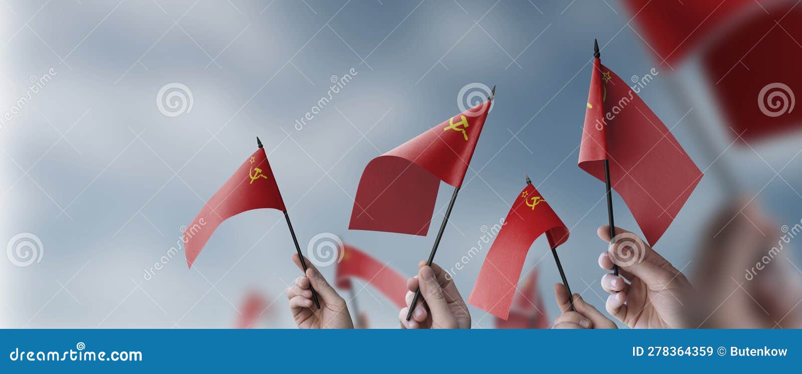 A Group of People Holding Small Flags of the USSR in Their Hands Stock ...