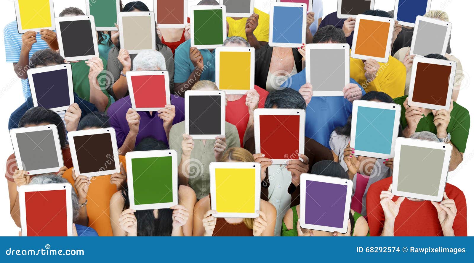 Group of People Holding Tablets in Front of Faces Stock Photo - Image ...
