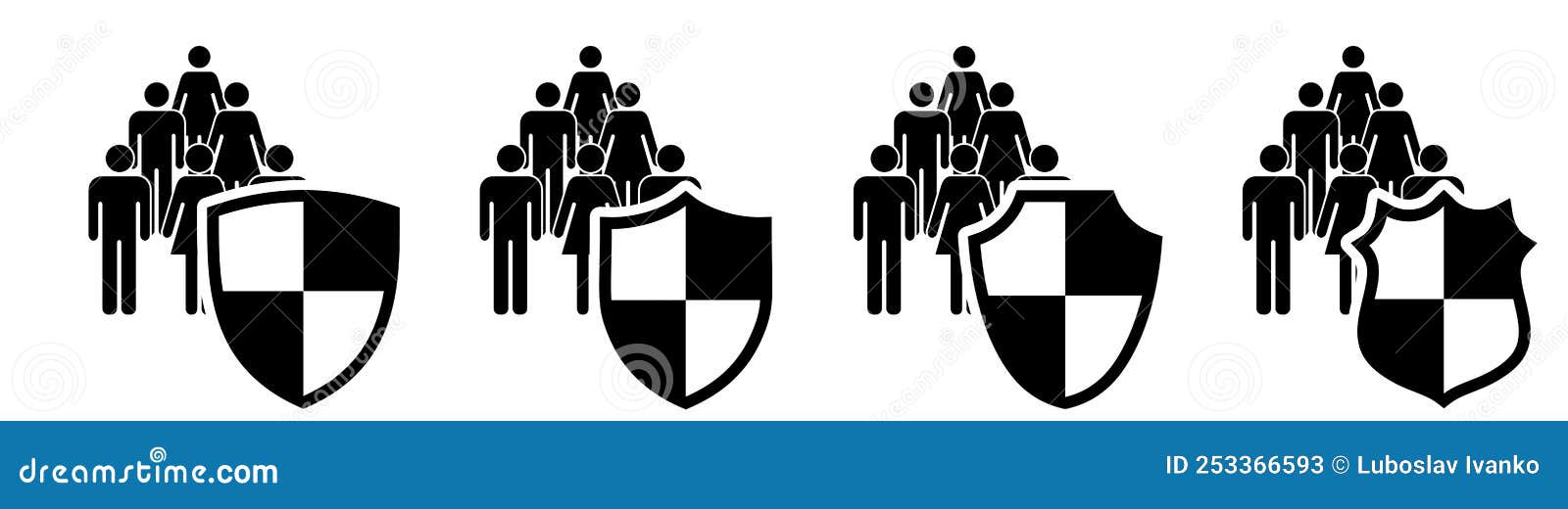 Group of People Icon Behind Shield, Different Versions. Team Protection ...