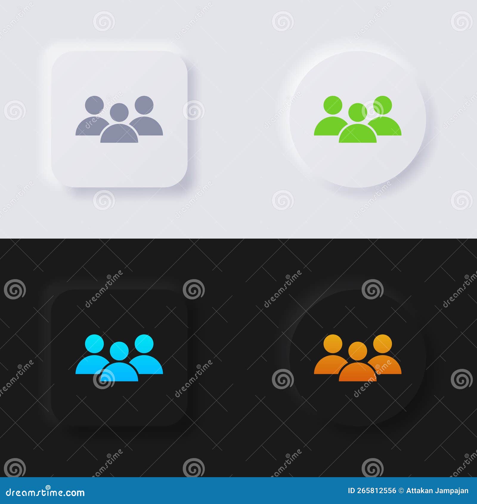 Group of People Icon Set, Multicolor Neumorphism Button Soft UI Design ...