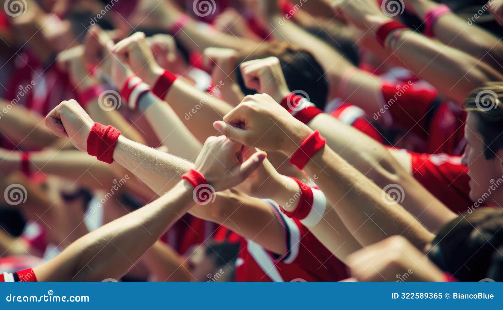 A Diverse Group Shows Unity and Teamwork by Raising Hands Together ...