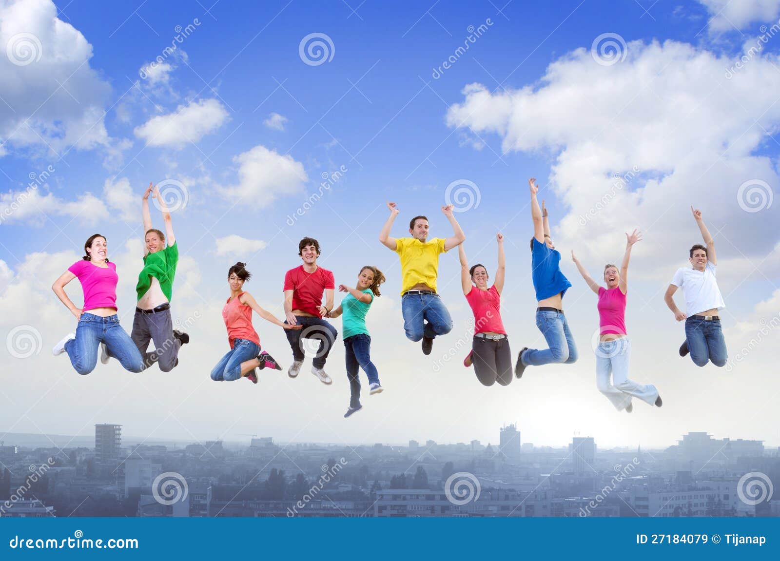 Group of People Jumping Above the City Stock Image - Image of cool ...