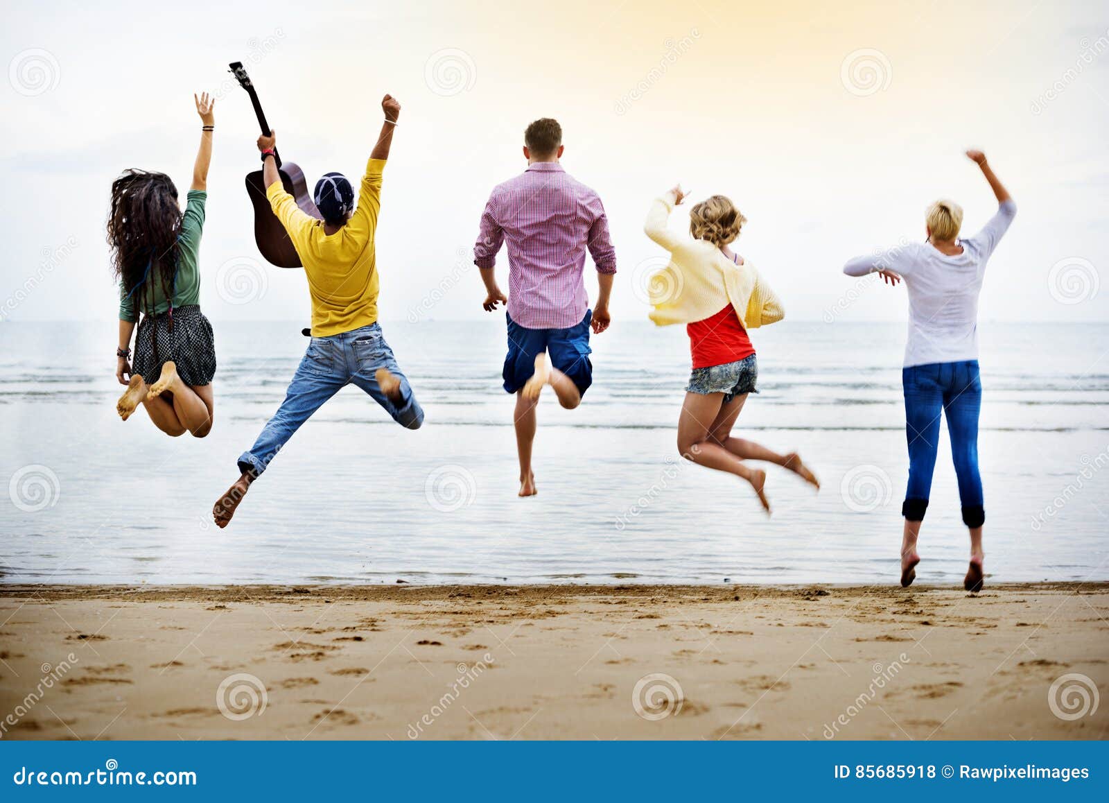 Group of People Jumping Concept Stock Photo - Image of friends, beach ...