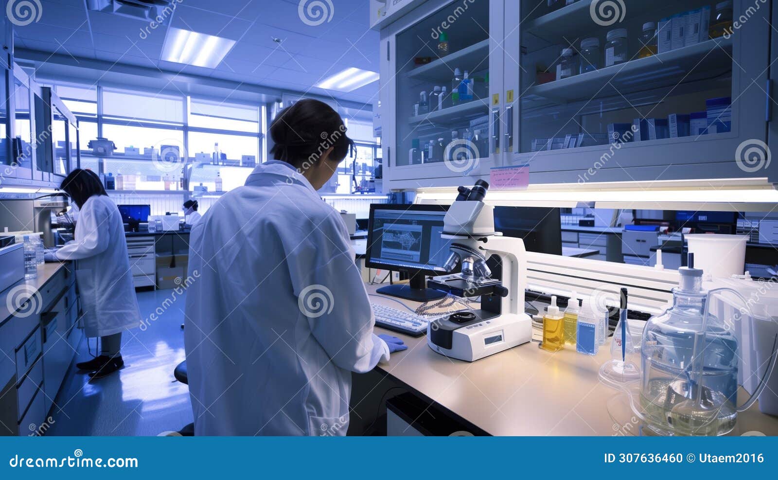 Group of People in Lab Coats Conducting Experiments in a Lab Stock ...