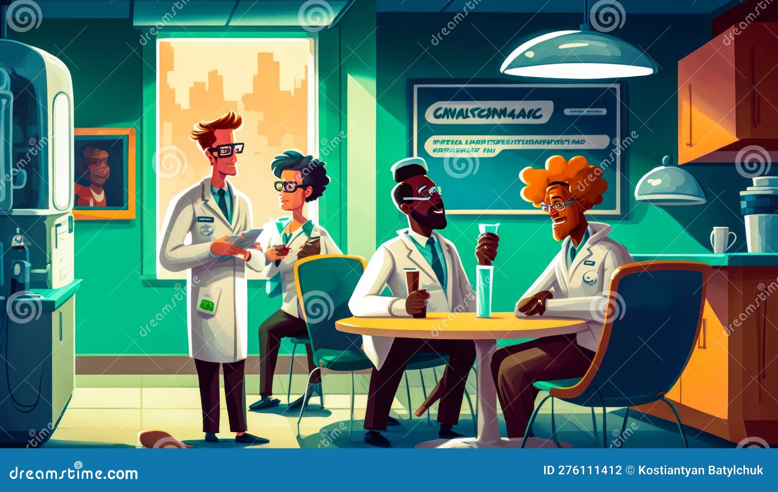 Group of People in Lab Coats Sitting at Table in Room. Generative AI ...