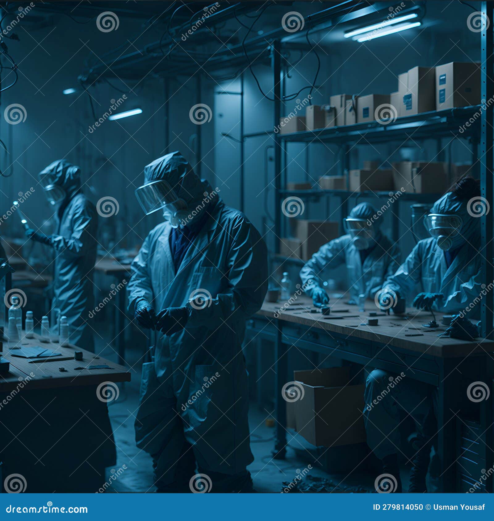 A Group of People in Lab Coats Working in a Factory Stock Illustration ...