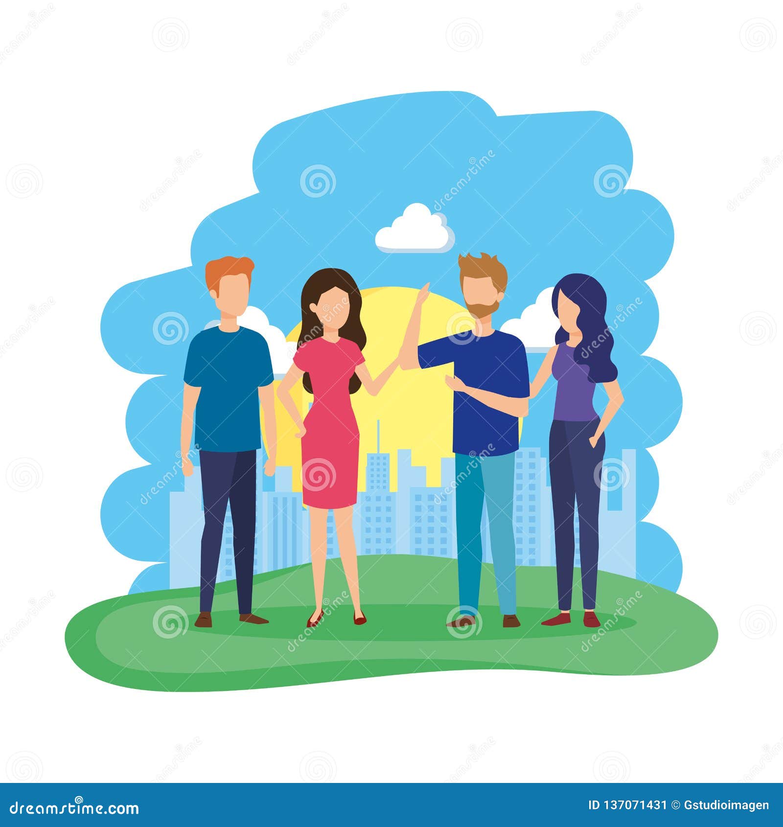 Group of People in the Landscape Stock Vector - Illustration of posing ...