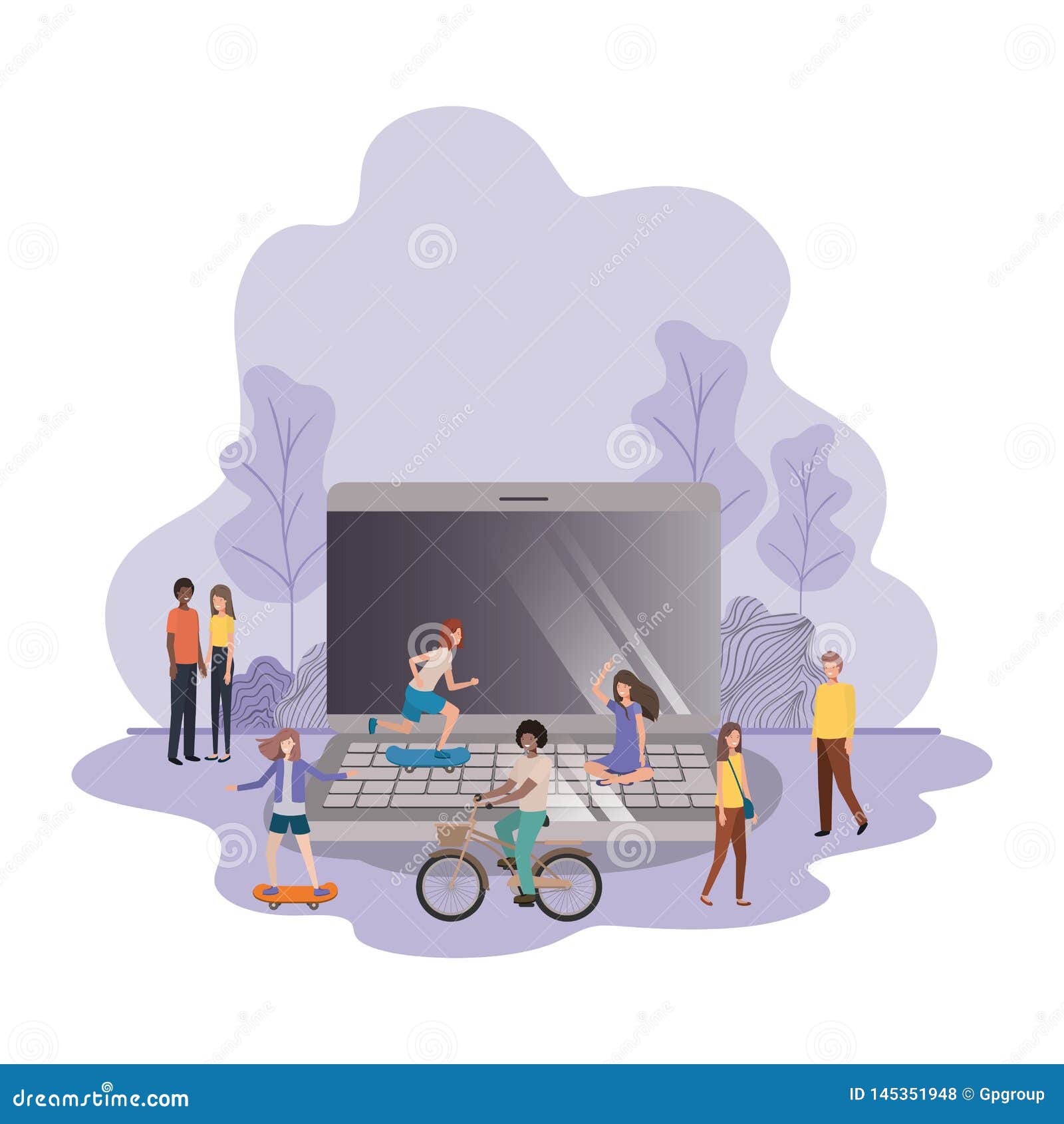 Group of People with Laptop Computer Avatar Character Stock Vector ...