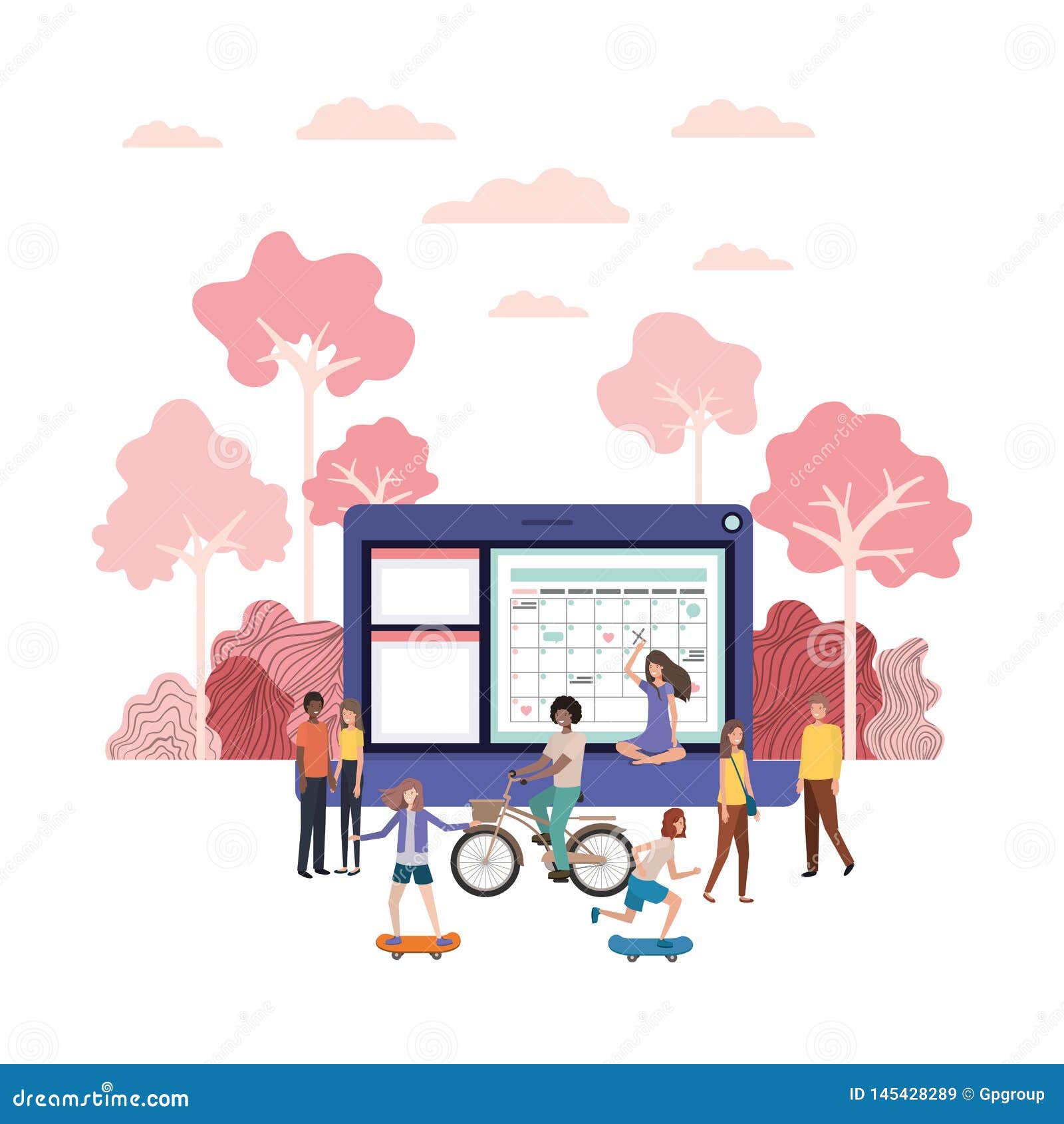 Group of People with Laptop Computer Avatar Character Stock Vector ...