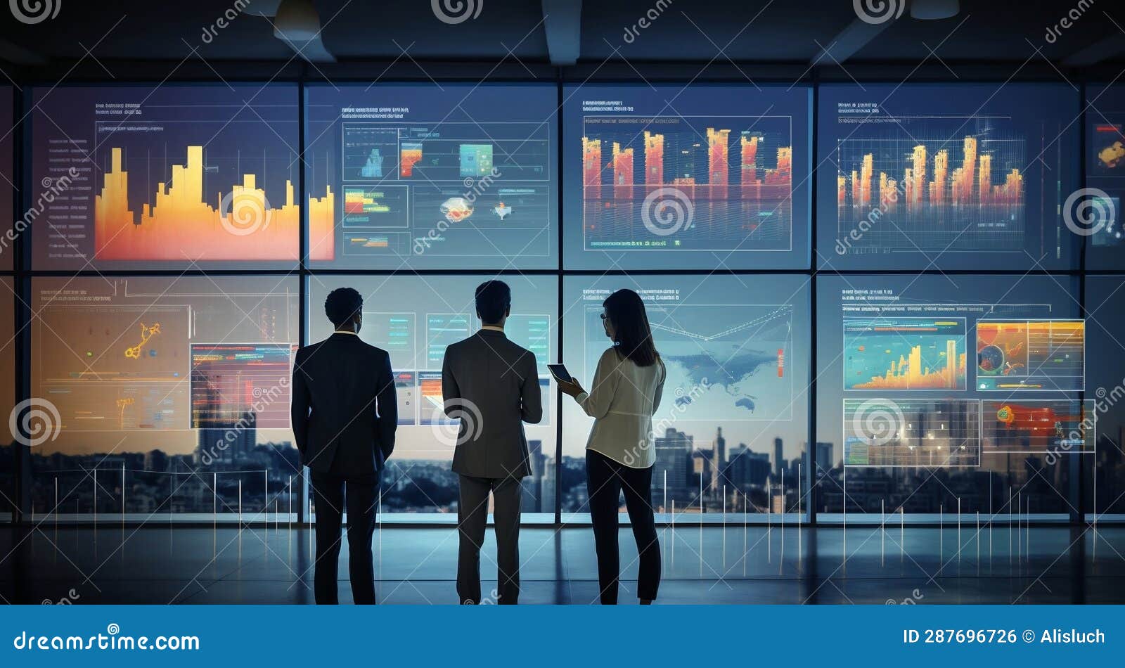 A Group of People in a Large Room Looking at Graphs and Charts, Concept ...