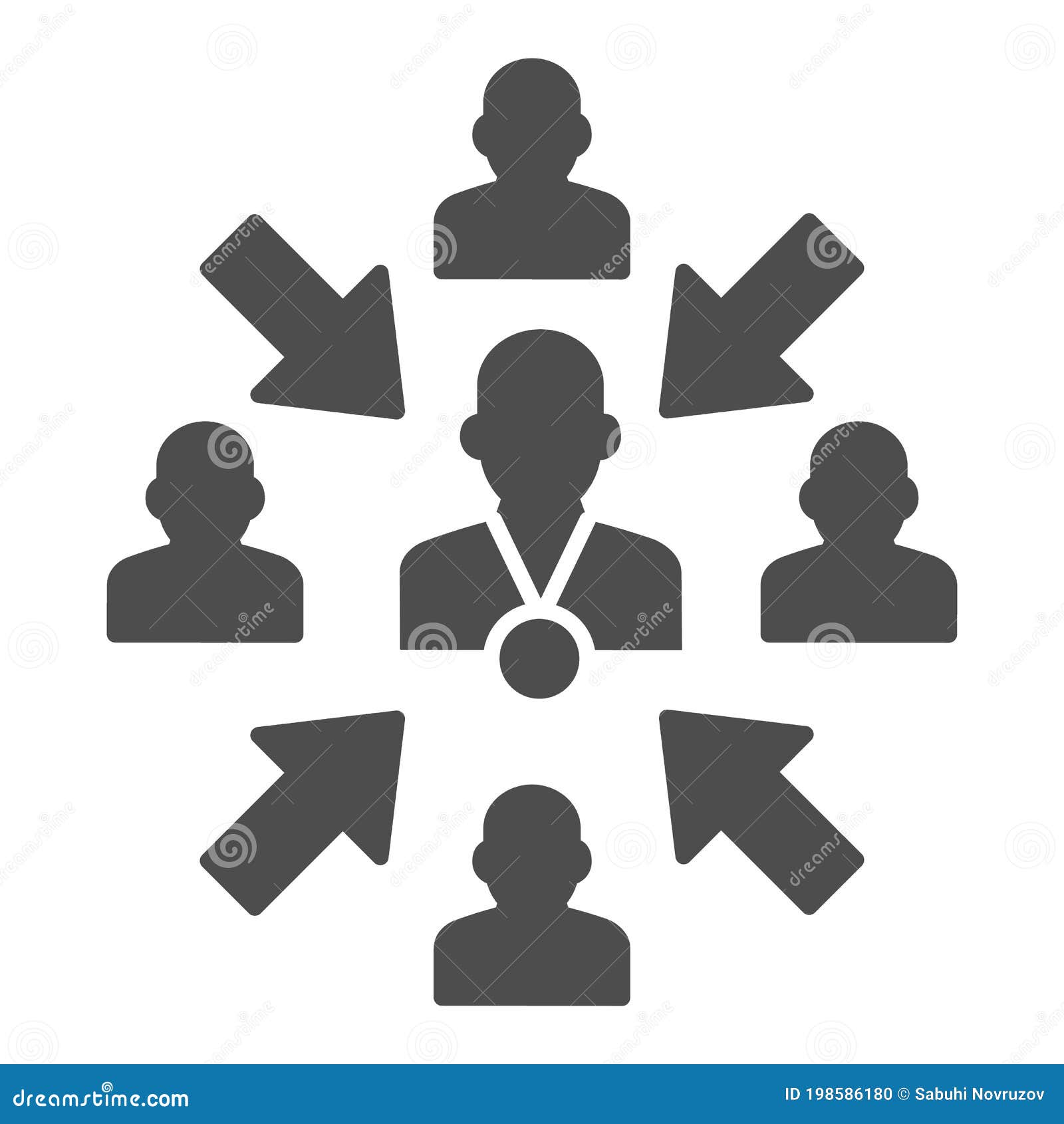 Group of People with Leader and Arrows Solid Icon, Teamwork and ...