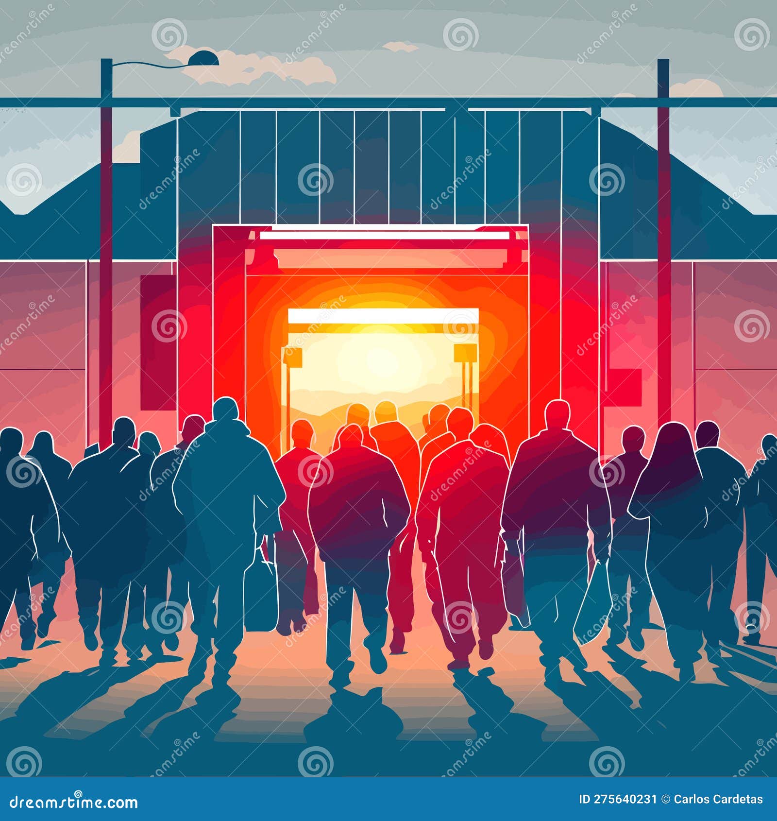 Group of People Leaving a Prison Stock Illustration - Illustration of ...