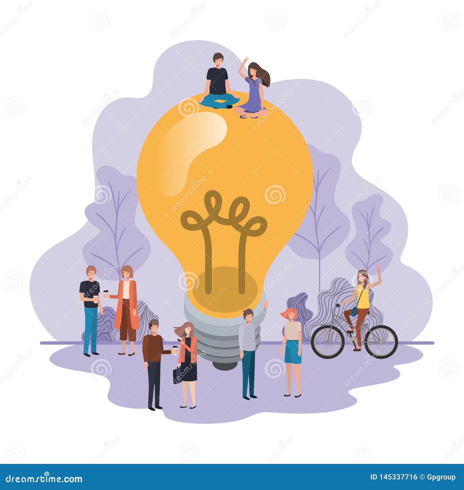 Group of People with Lightbulb Avatar Character Stock Vector ...