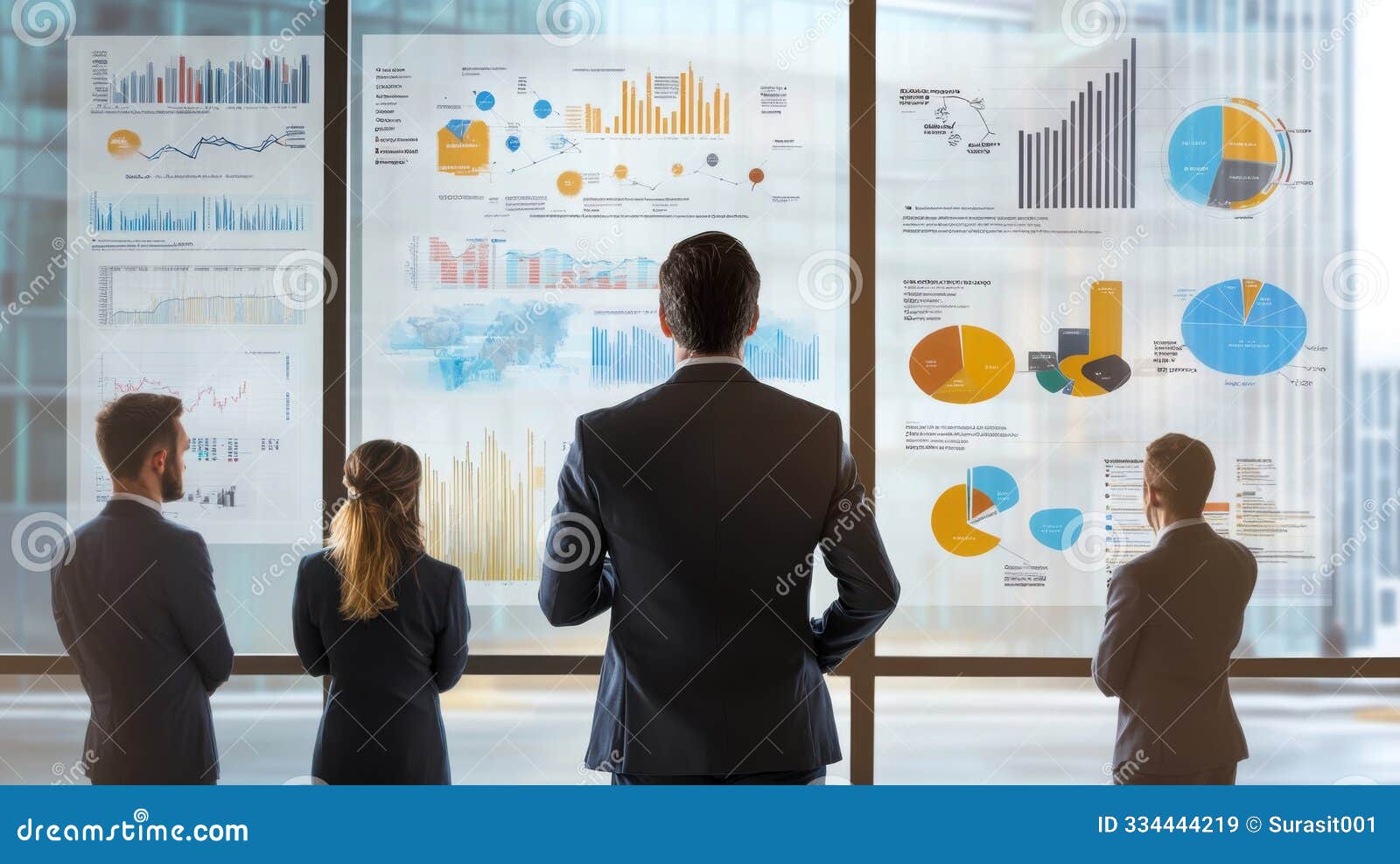 A Group of People are Looking at a Large Screen with Various Graphs and ...