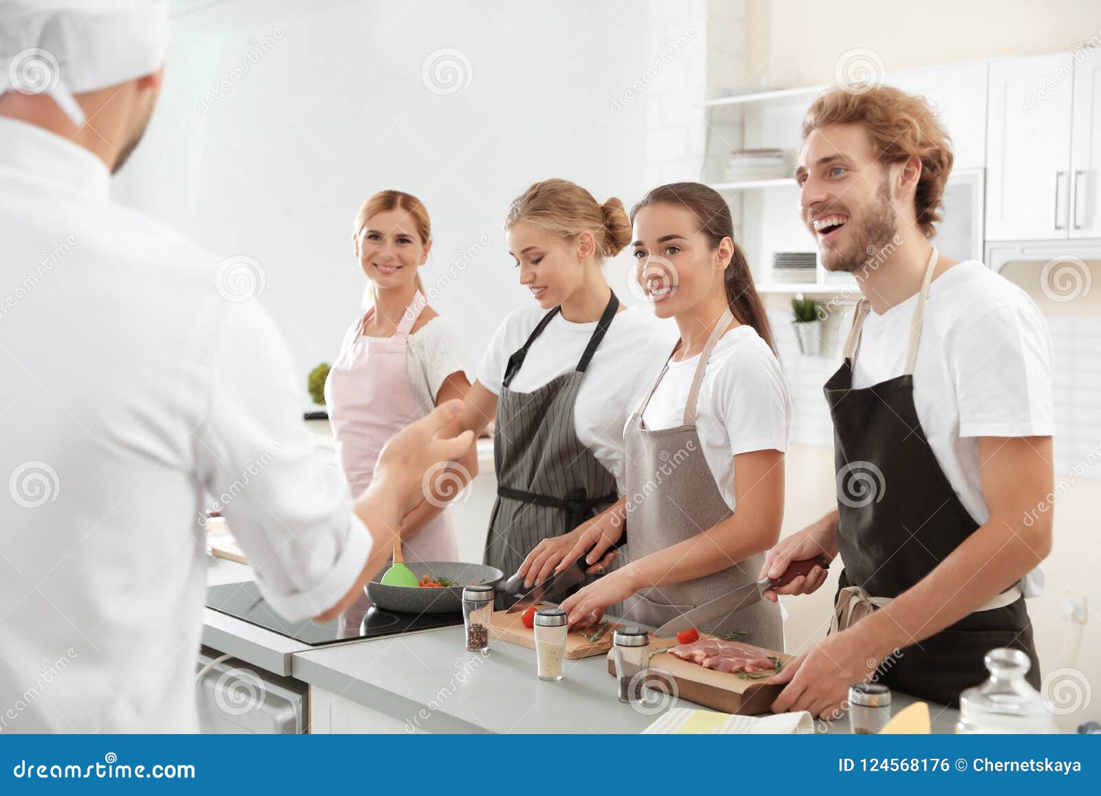 Group of People and Male Chef Stock Photo - Image of design, cooking ...