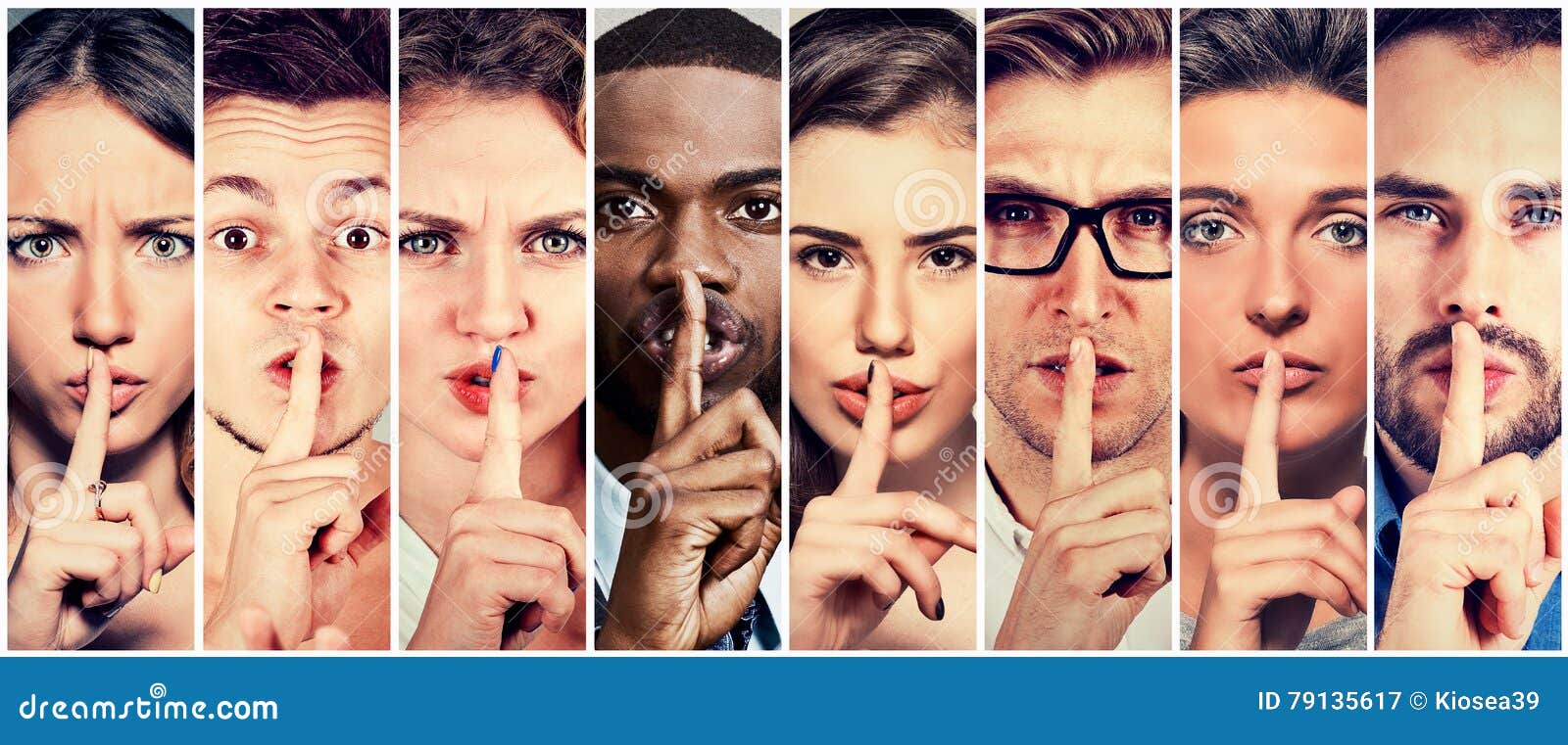 Group of People Men Women with Finger on Lips Gesture Stock Image ...