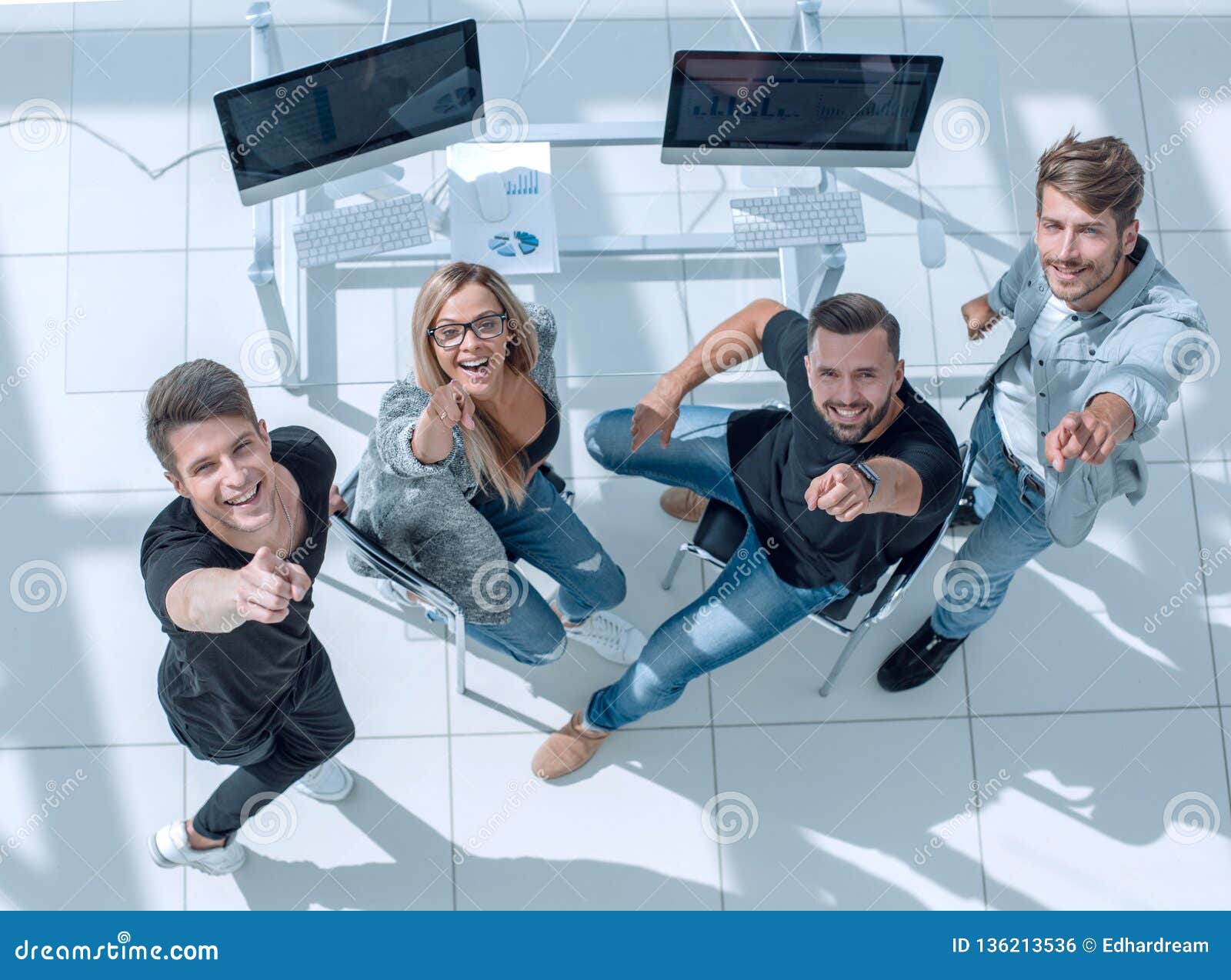 Group of People in the Office Looking Up Stock Photo - Image of ...