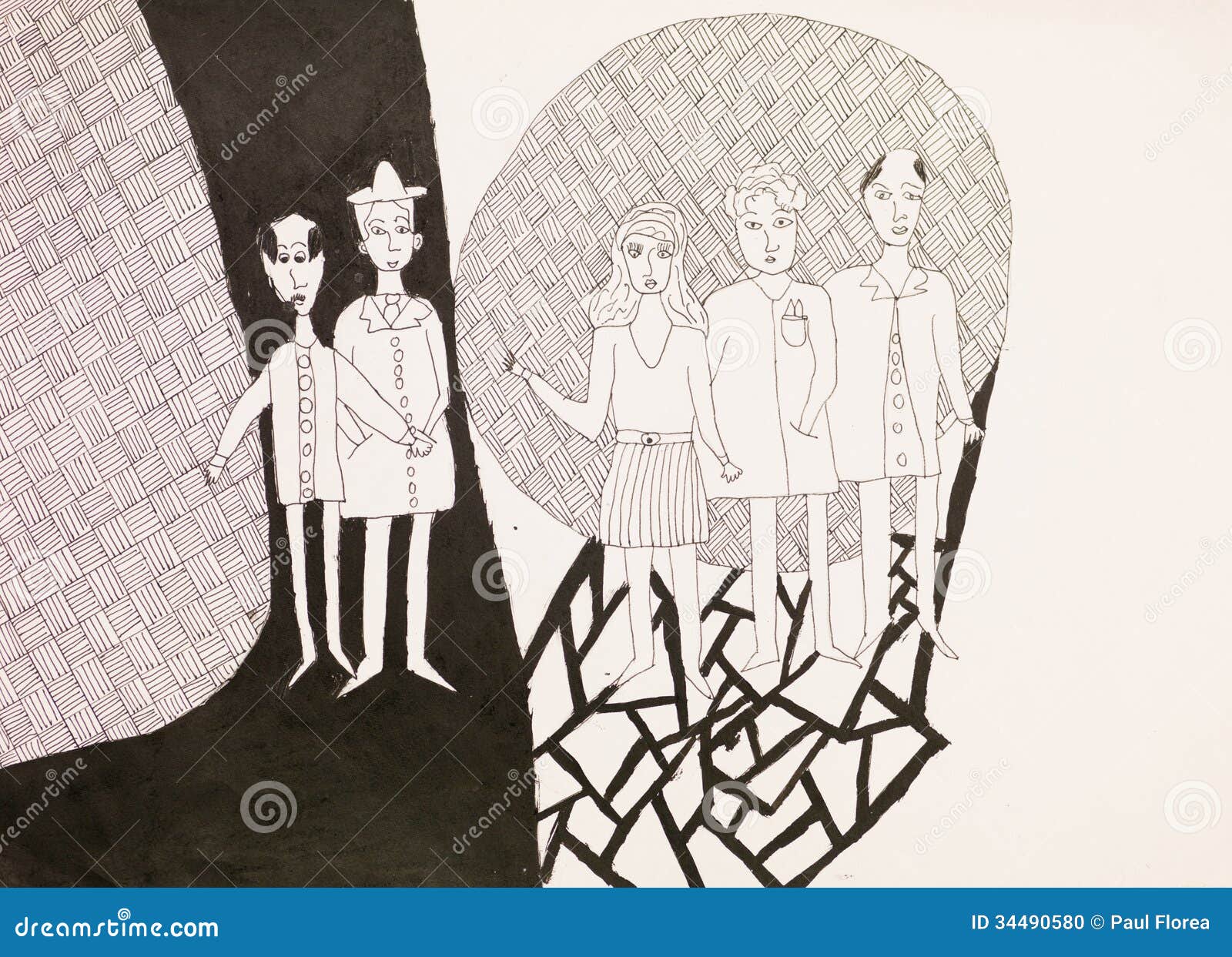 Group of People, Pen Illustration Stock Illustration - Illustration of ...
