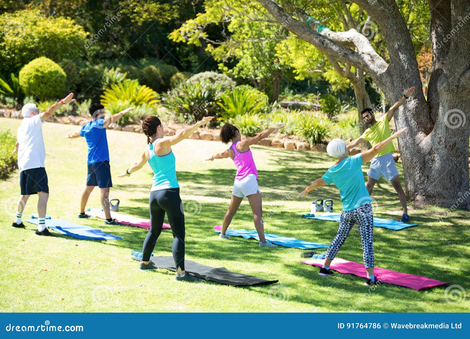 Group of People Performing Stretching Exercise in the Park Stock Photo ...