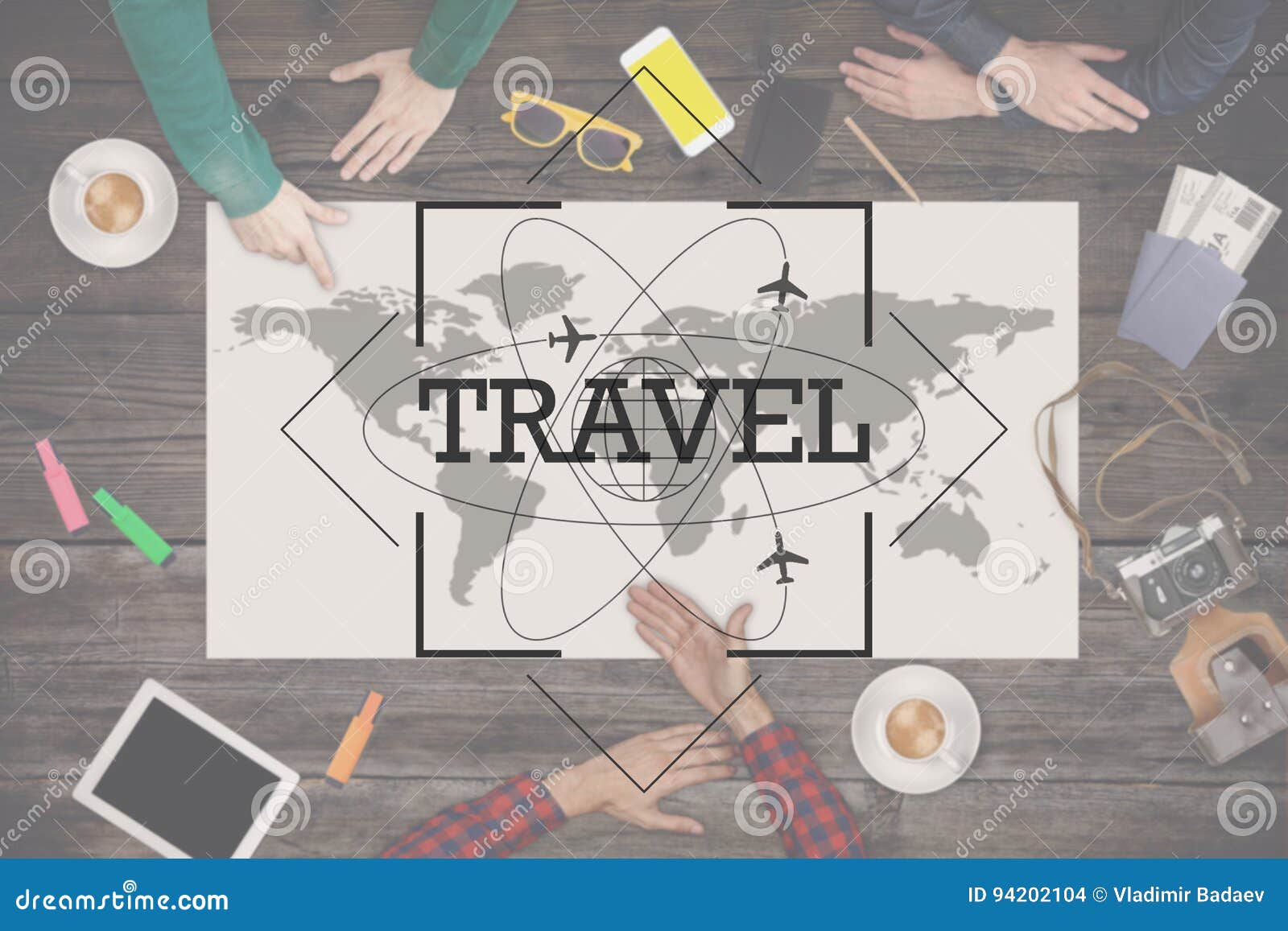 Group of People Planning Trip. Travel Concept. Top View. Stock ...