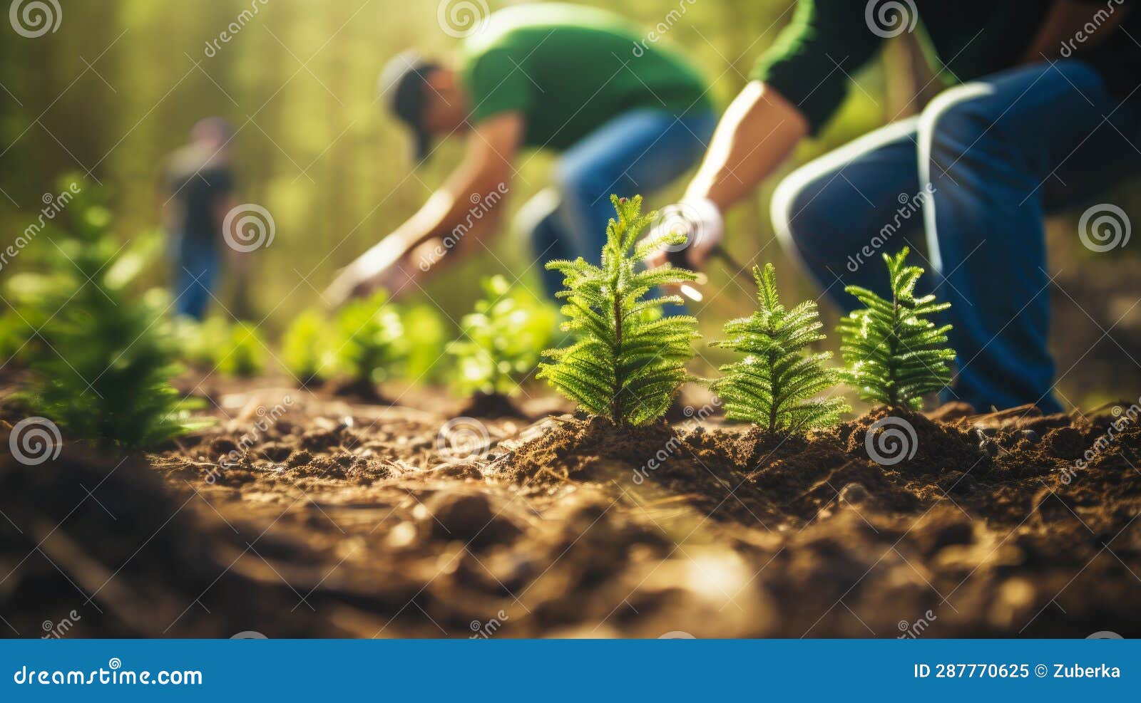 Group of People Planting Pine Trees Stock Illustration - Illustration ...