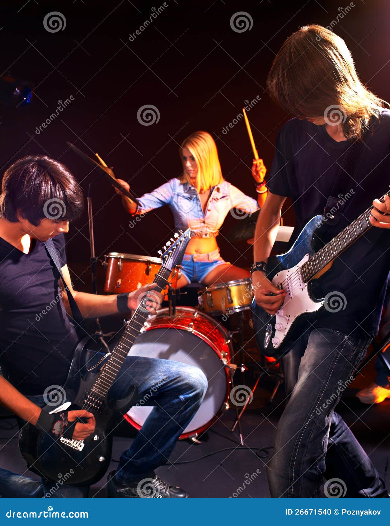 Group People Playing Guitar. Stock Photo - Image of bass, night: 26671540