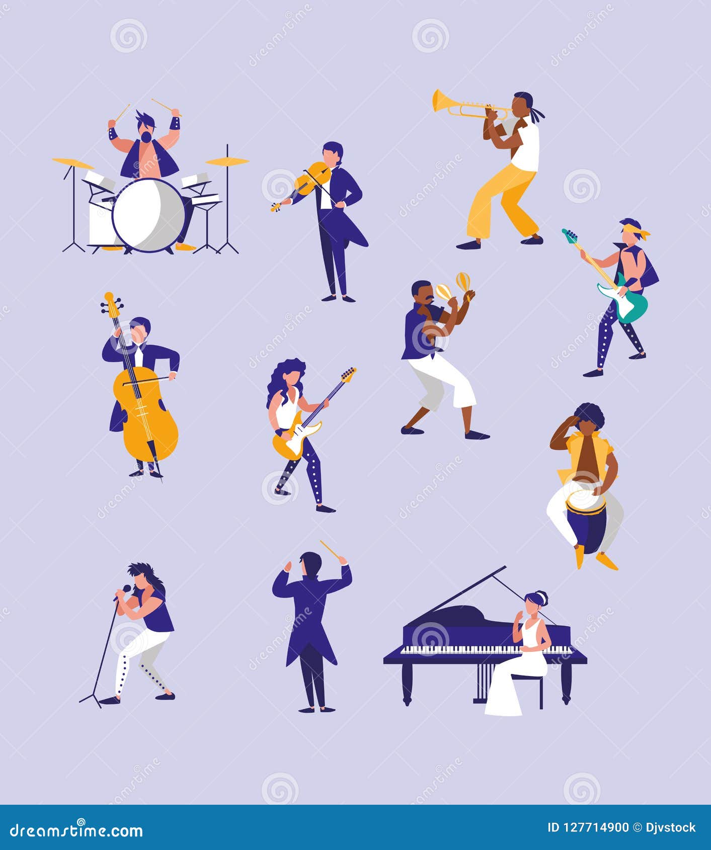 Group People Playing Instruments Musical Stock Vector - Illustration of ...